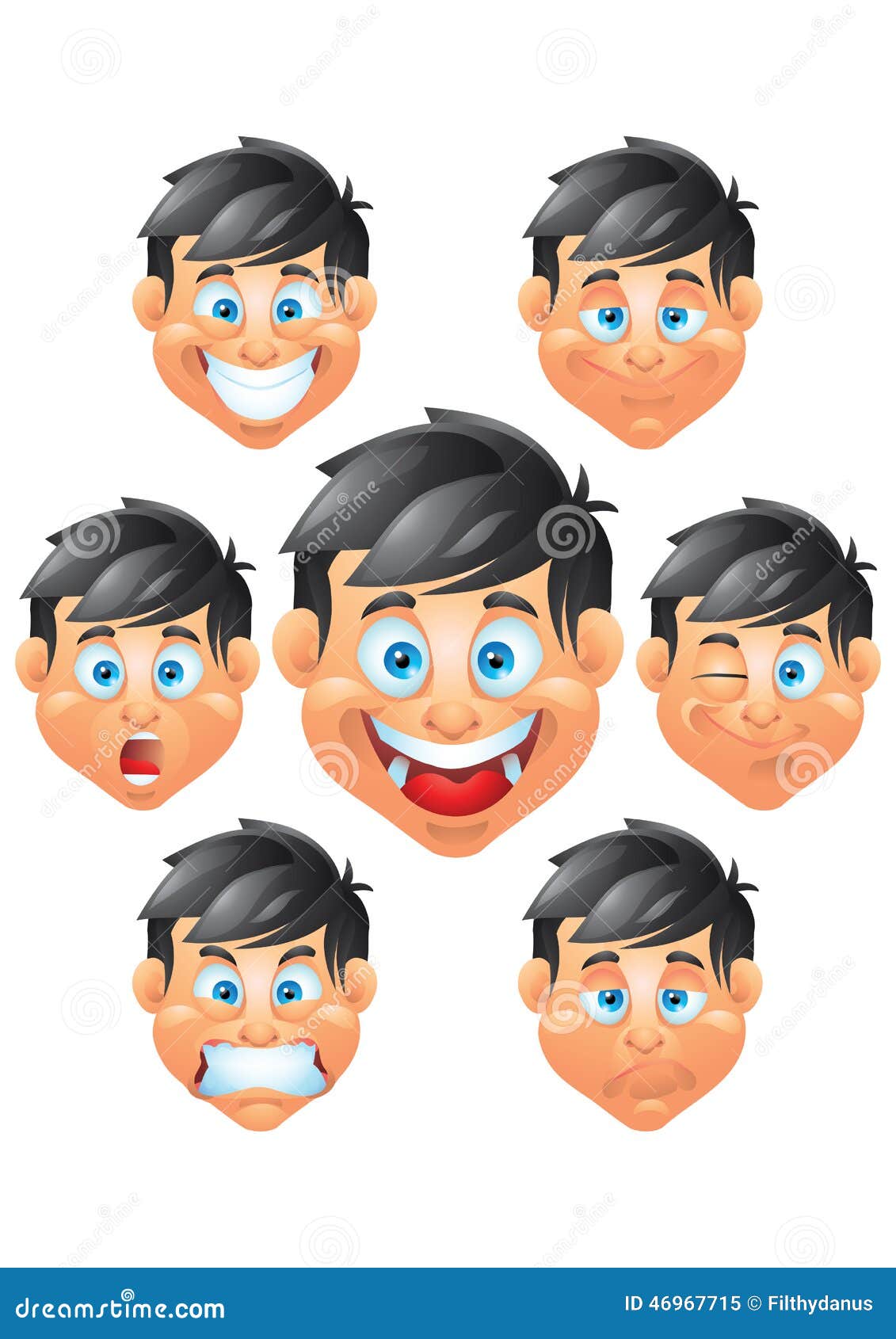 Boy Character, Face Expressions Portrait Stock Vector - Illustration of ...