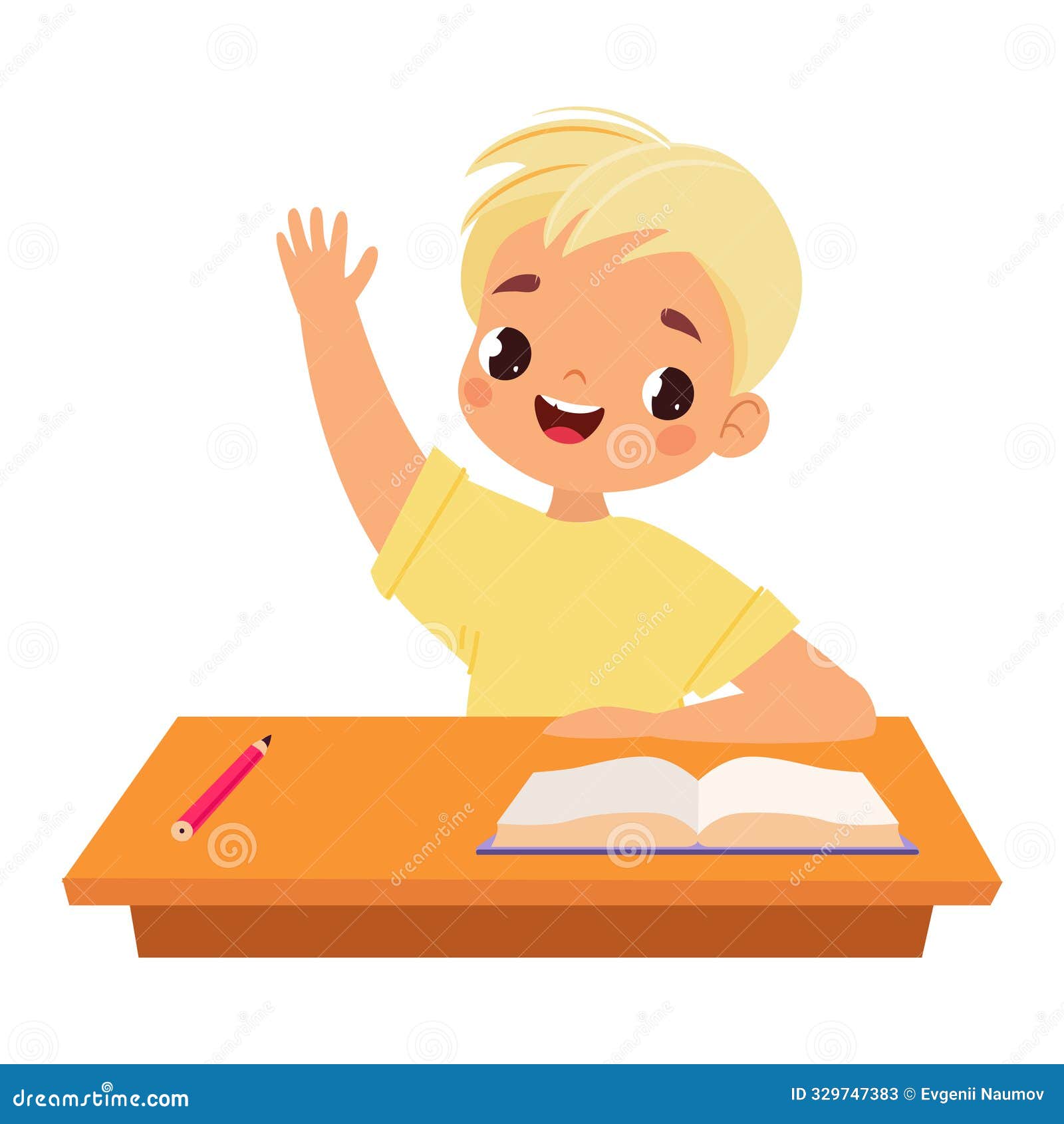 Boy Character at School at Desk Have Lesson Vector Illustration Stock ...