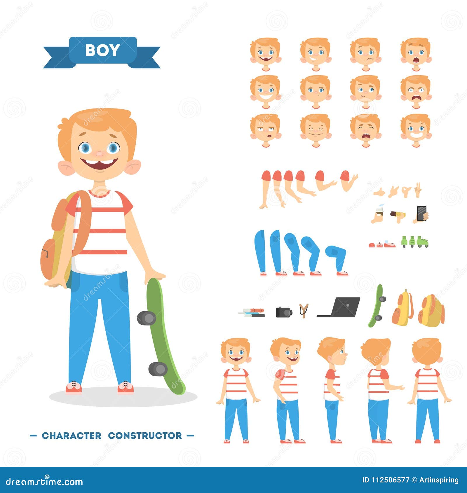 Boy character set. stock vector. Illustration of accessories - 112506577