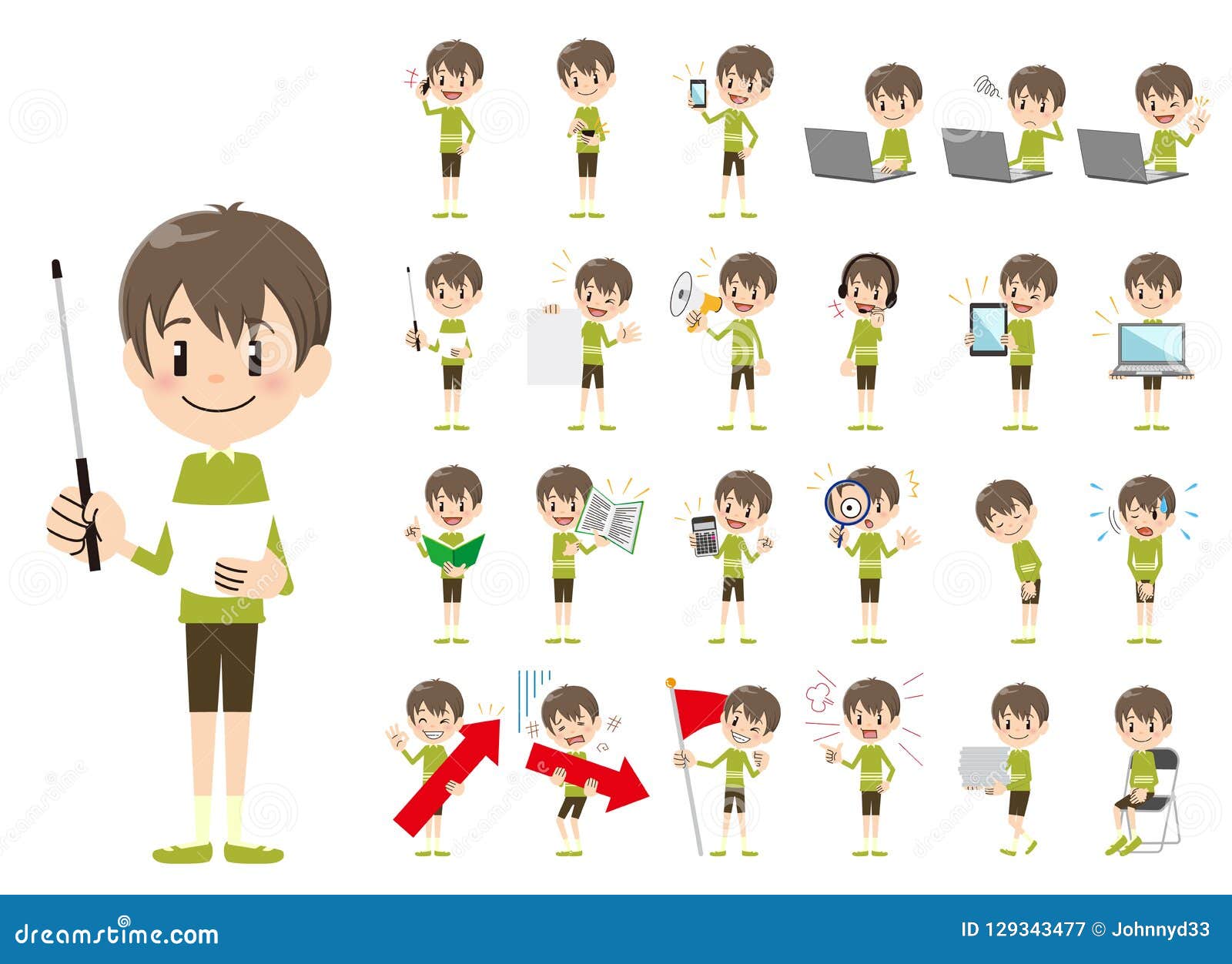 Boy Charactor Set. Presenting in Various Action. Stock Vector ...