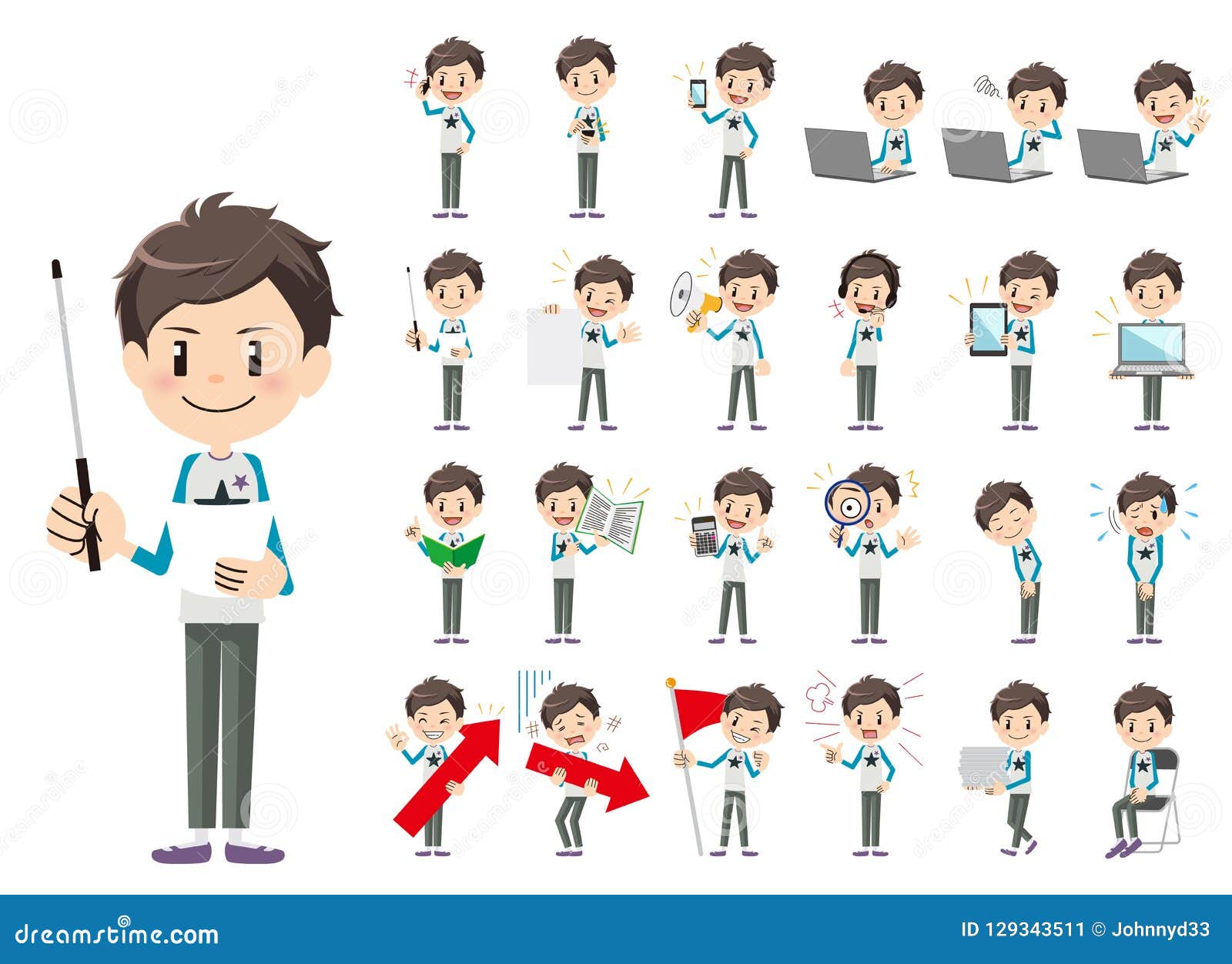 Boy Charactor Set. Presenting in Various Action. Stock Vector ...