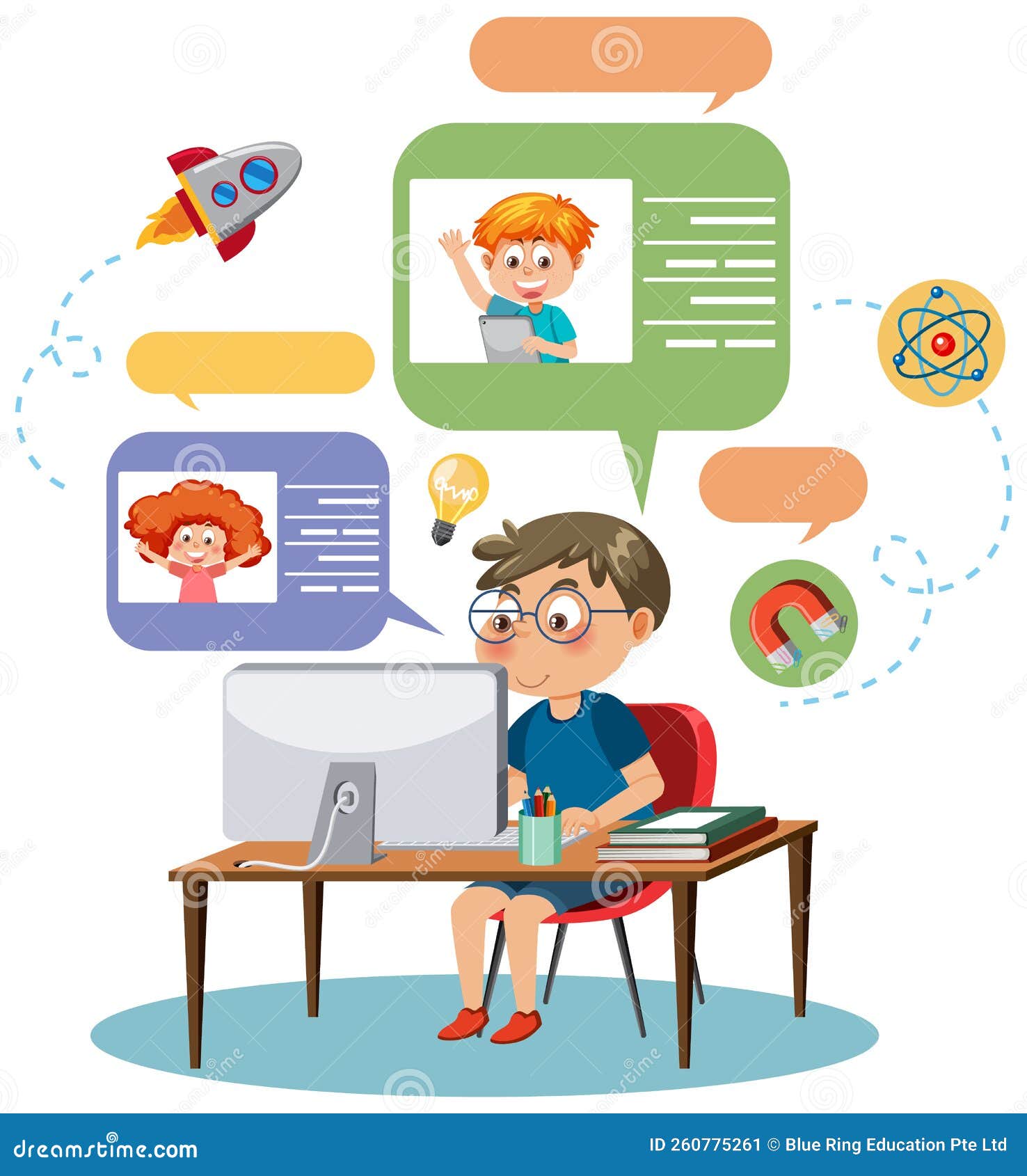 A Boy Chatting with His Friends on Computer Stock Vector - Illustration ...