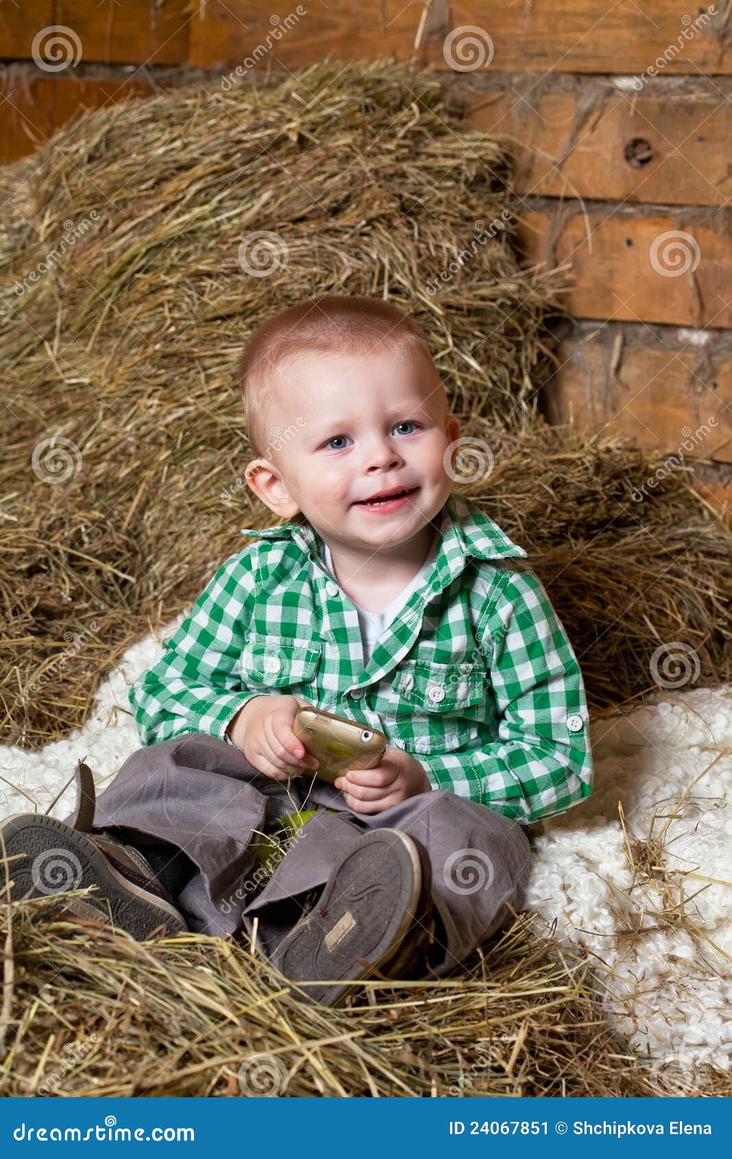 Boy in a checkered shirt stock image. Image of village - 24067851