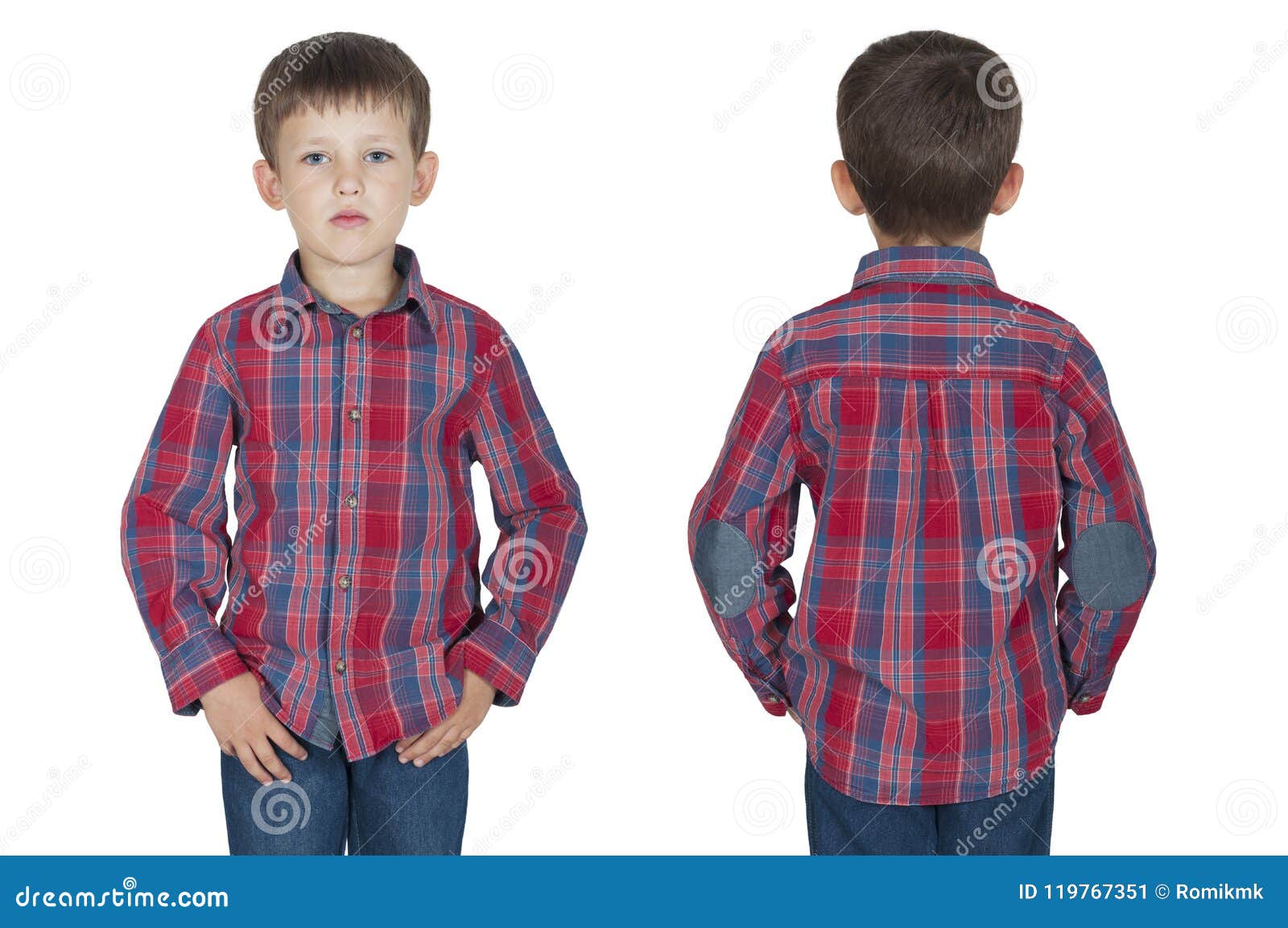 Boy in a Checkered Shirt Front and Back View Stock Image - Image of ...