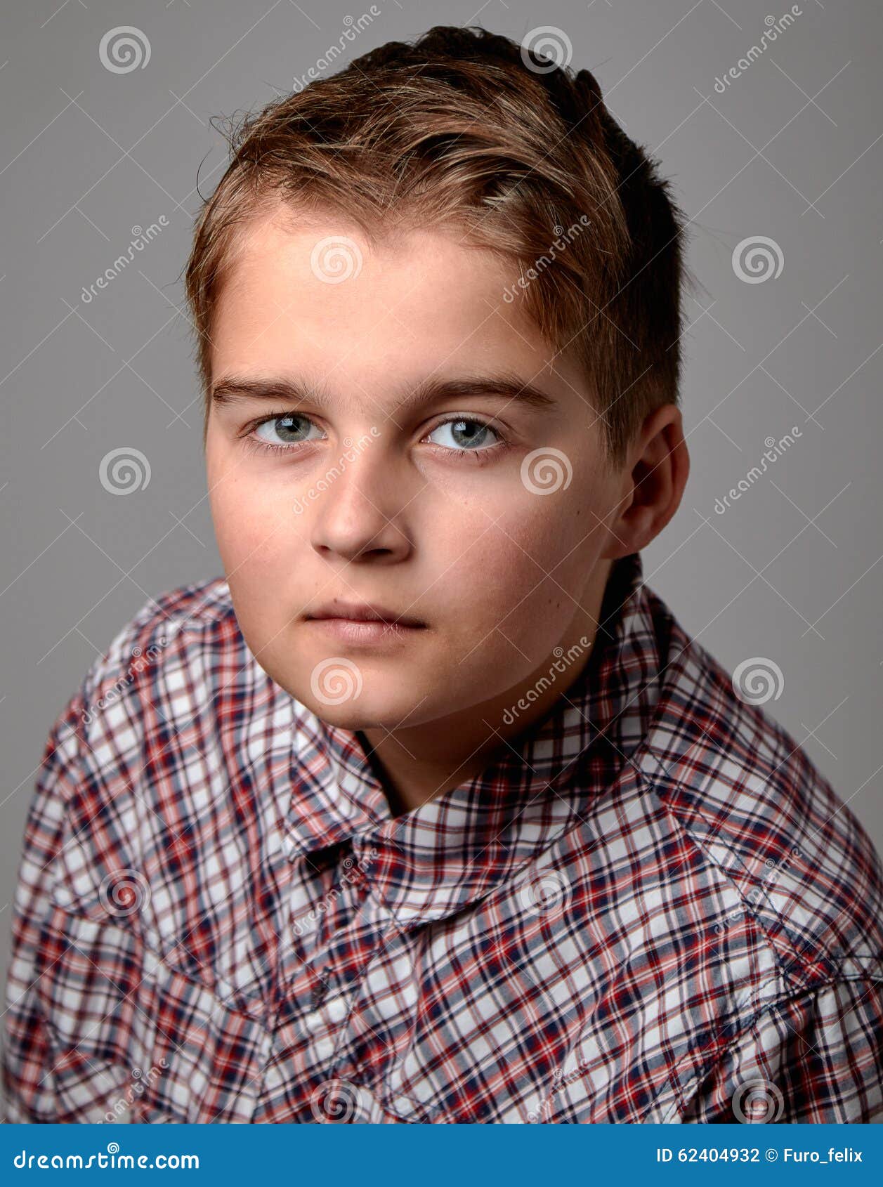 Boy in checkered shirt stock photo. Image of studio, happy - 62404932
