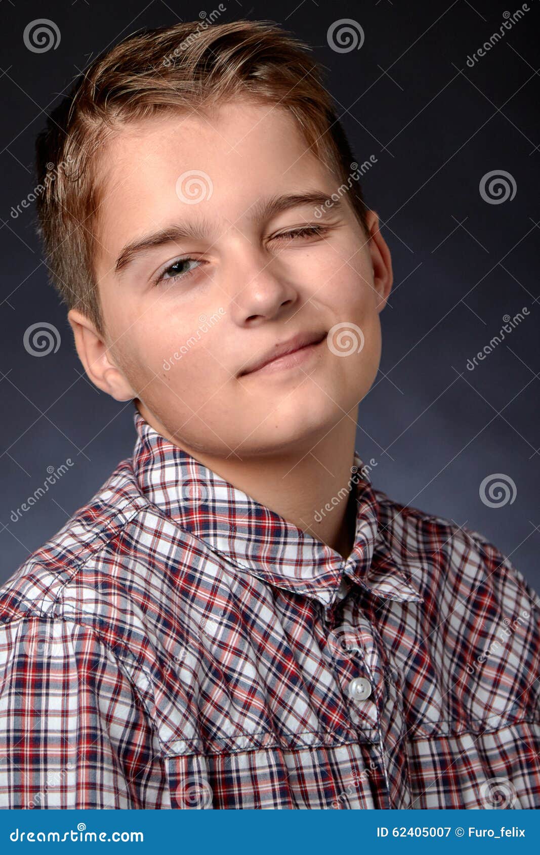Boy in checkered shirt stock image. Image of closeup - 62405007