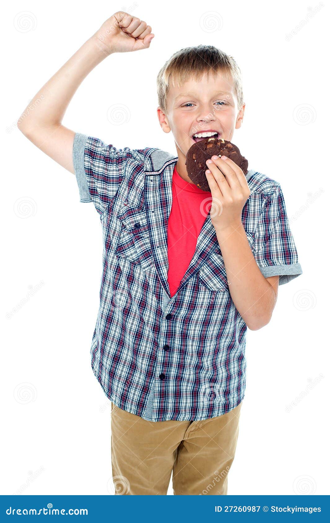 Boy Cheering and Enjoying Choco Chip Cookie Stock Image - Image of ...