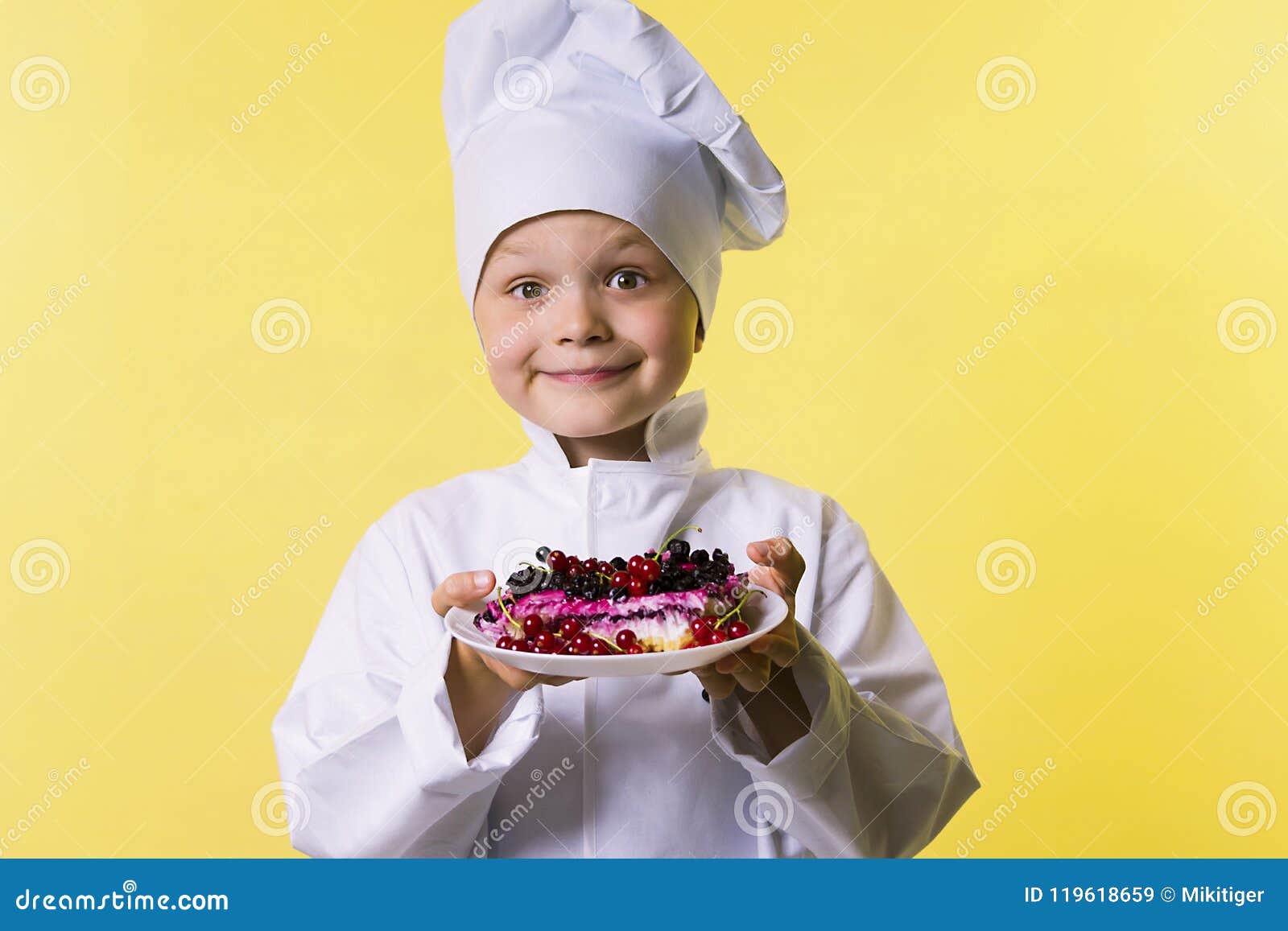Boy Chef Cooked Pie with a Wig and Currant Stock Image - Image of cream ...