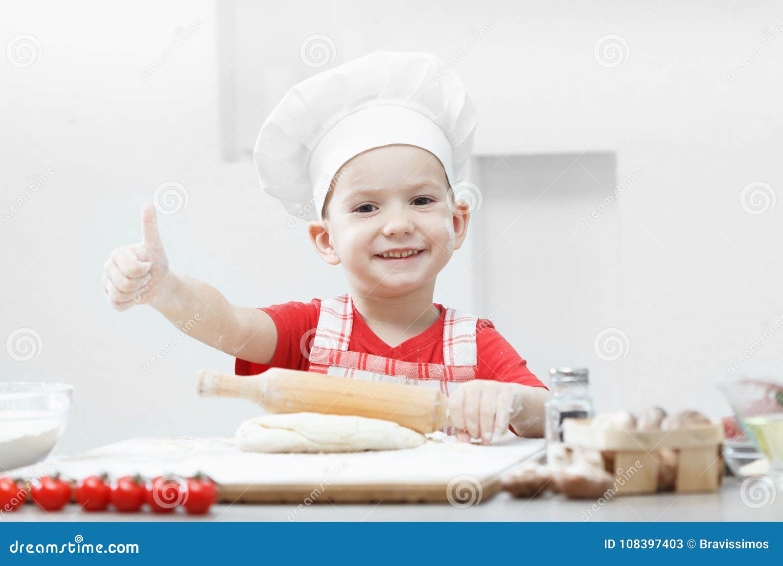 Boy with Chef Hat Preparing the Pizza Dough Stock Image - Image of ...