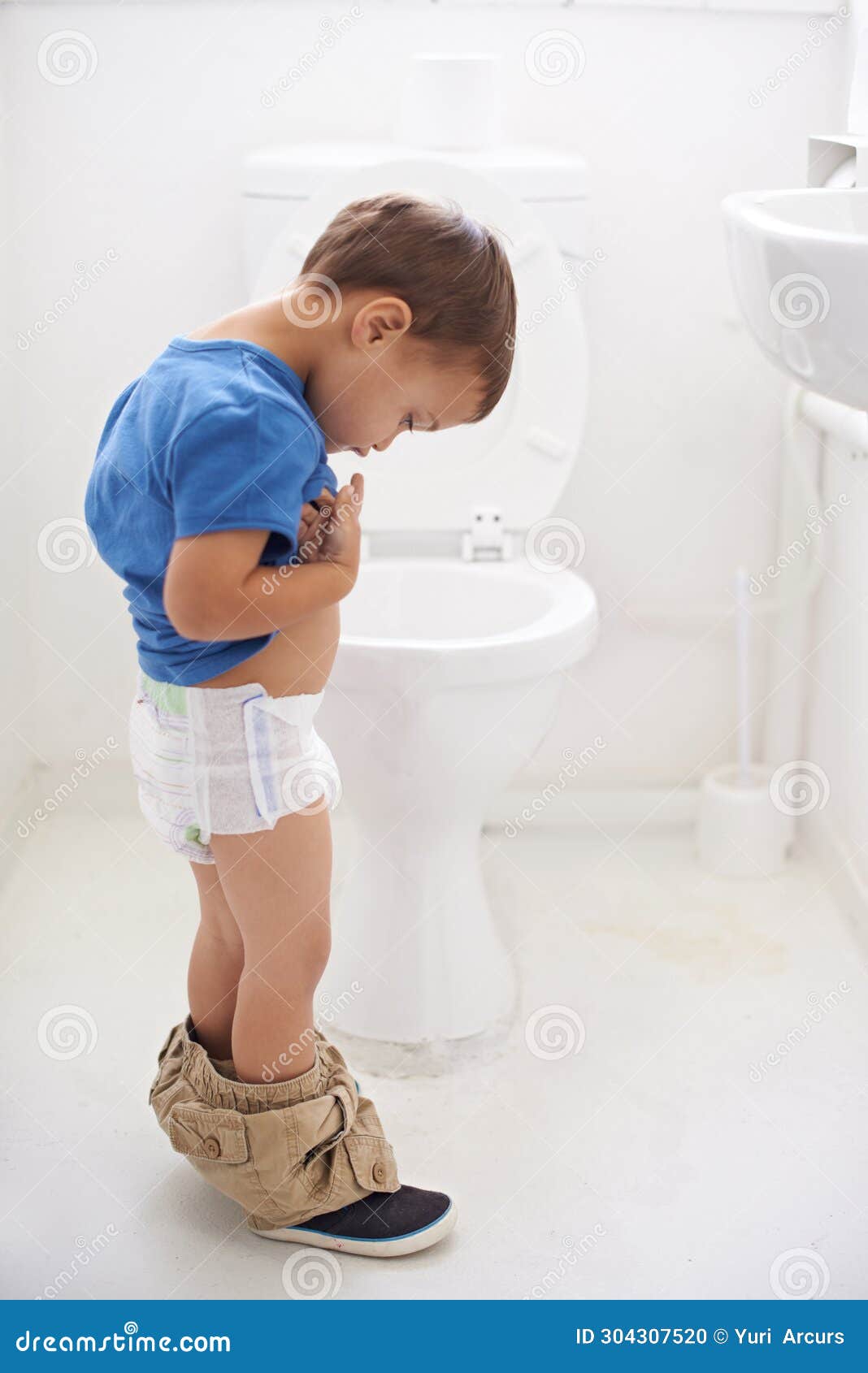 Boy Child, Potty Training and Bathroom with Thinking, Diaper and Pants ...