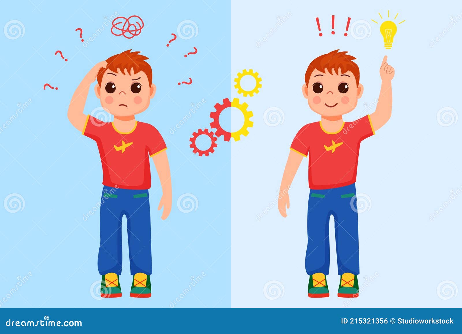 Boy Child Thinking Question and Find Idea Solution Set Stock Vector ...
