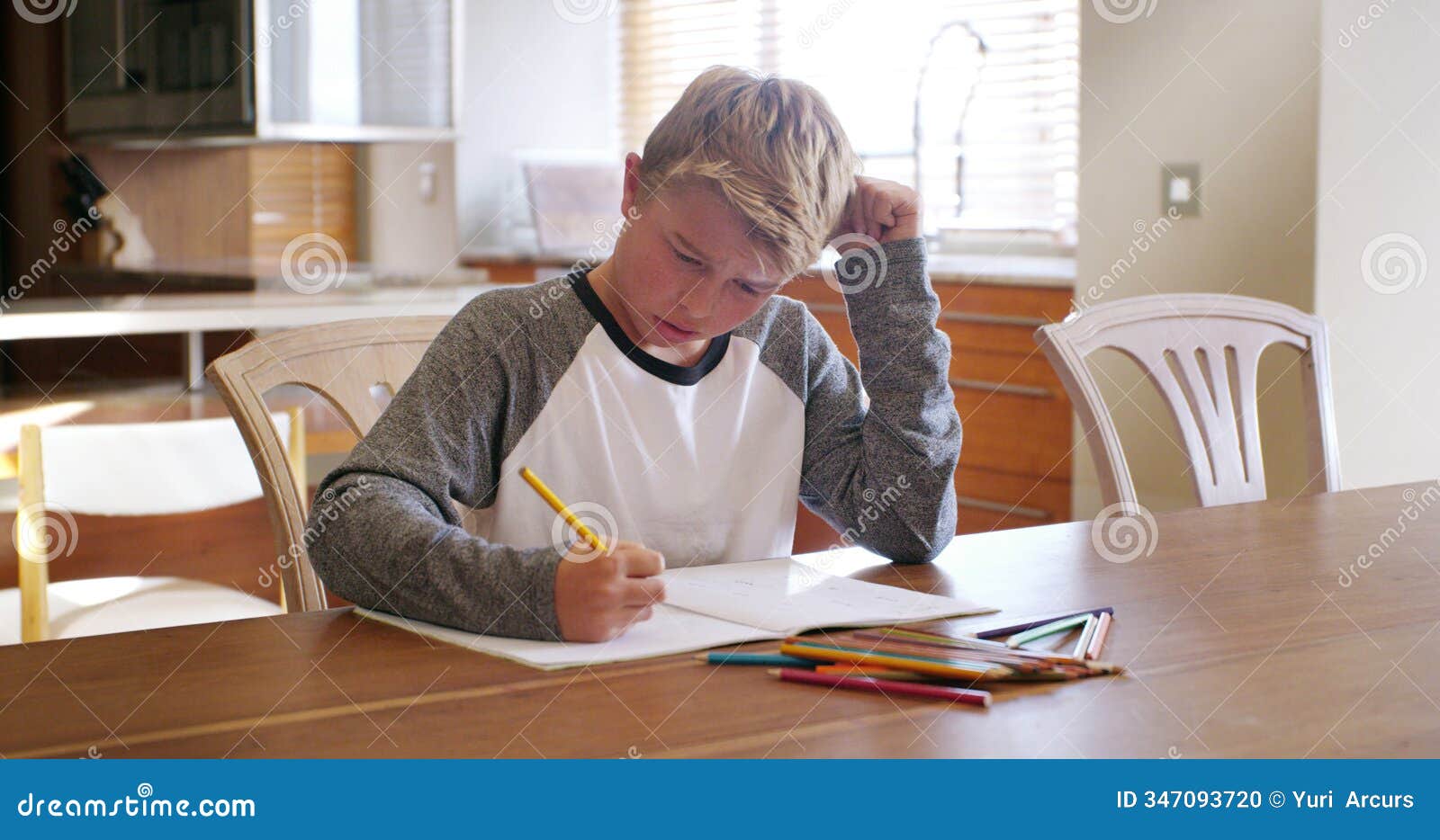 Boy Child, Writing and Confused with Homework, Thinking or Brain Fog ...