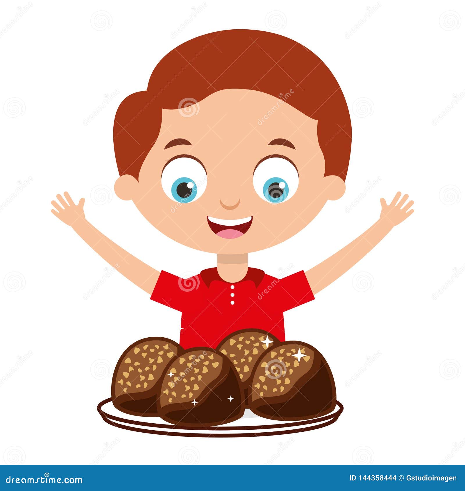 Boy with chocolate stock vector. Illustration of yummy - 144358444