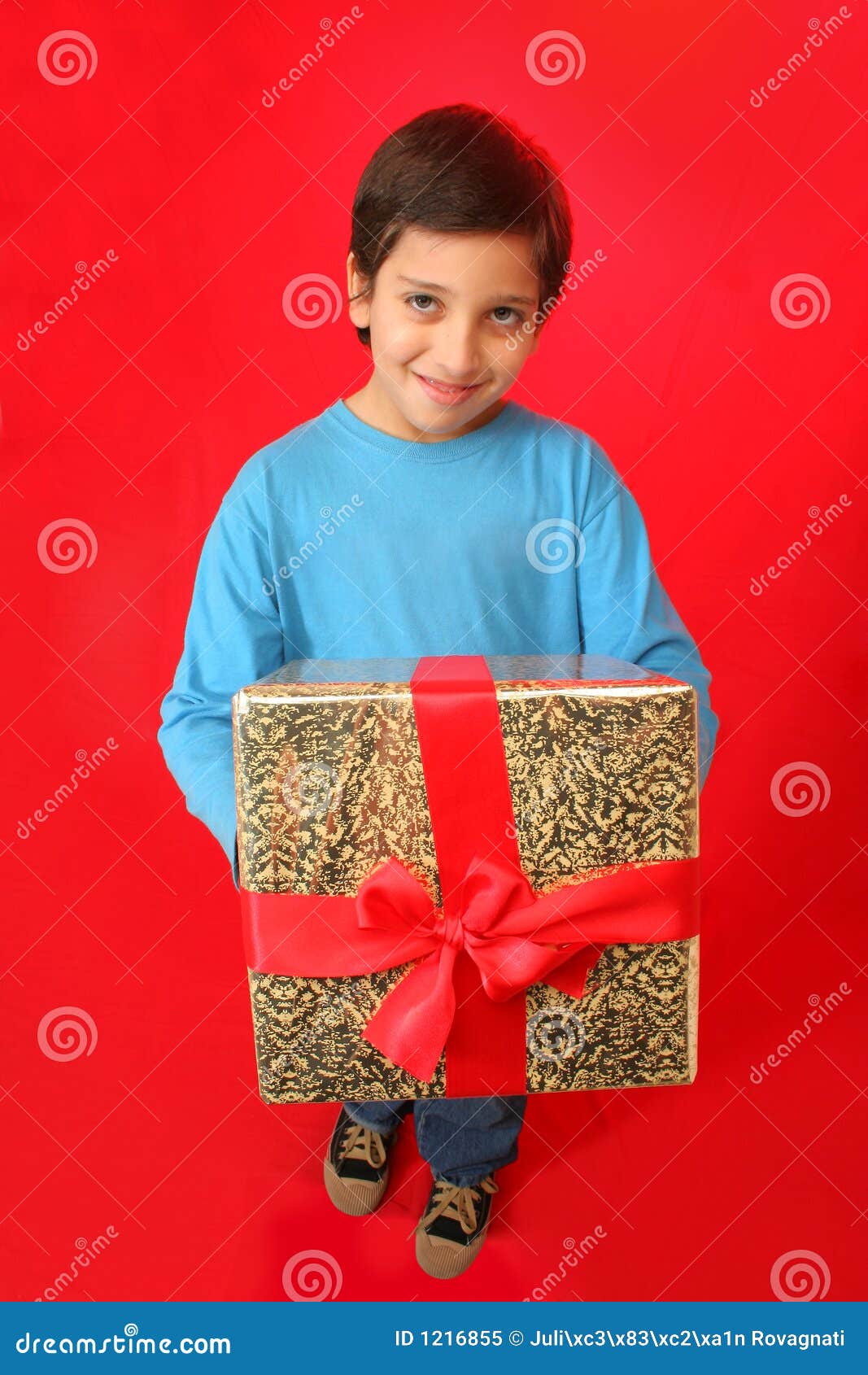 Boy with a christmas gift stock image. Image of wrapped - 1216855