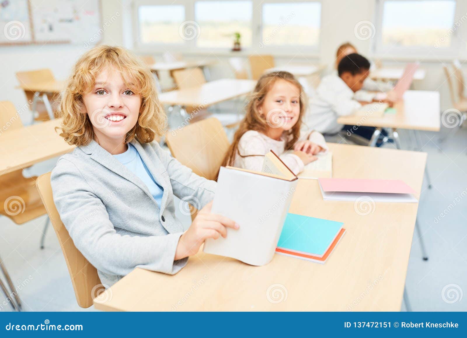 Boy in a Class of Elementary School Stock Image - Image of girl, test ...