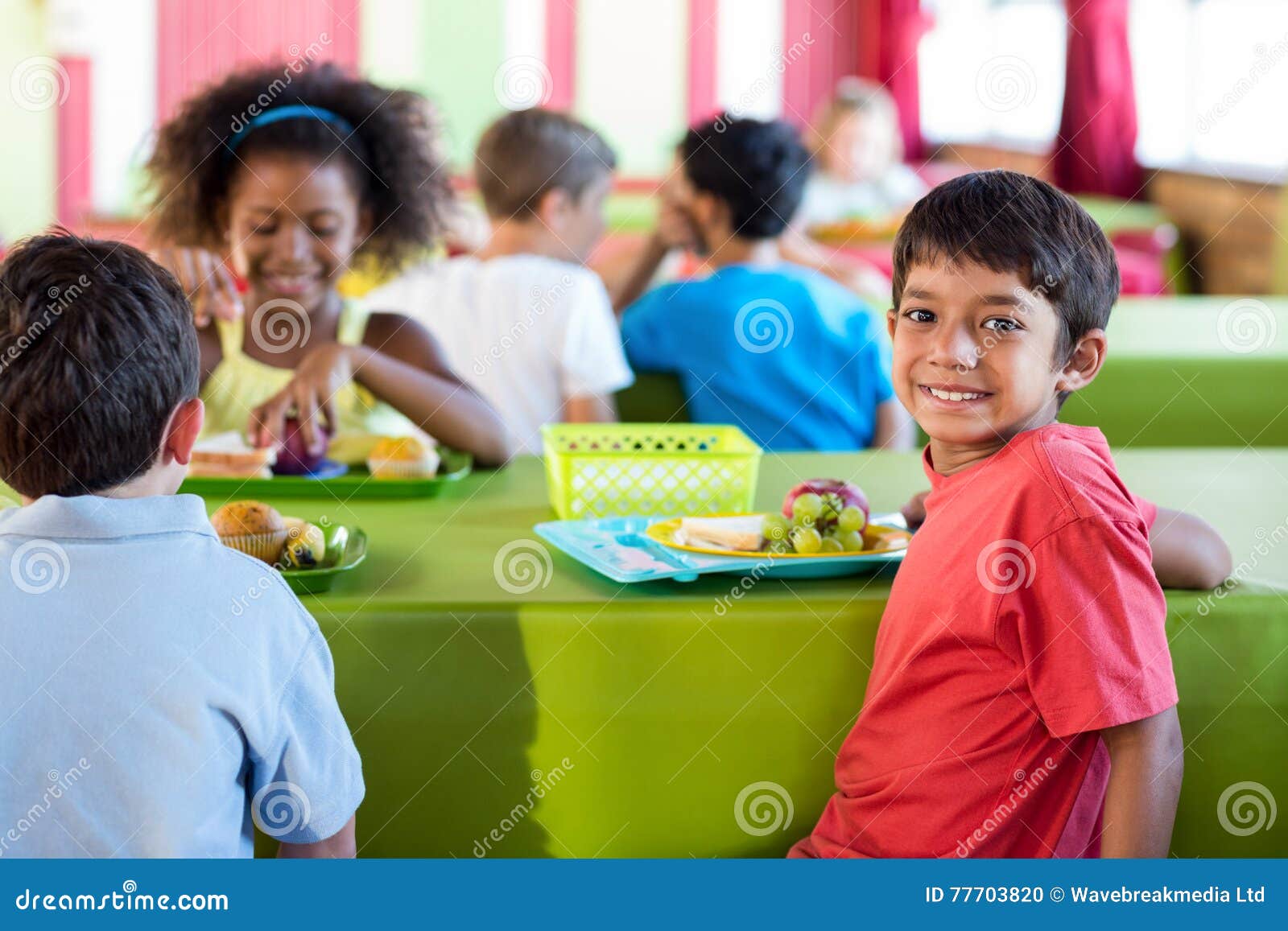 Boy with Classmates Having Meal Stock Photo - Image of childhood ...