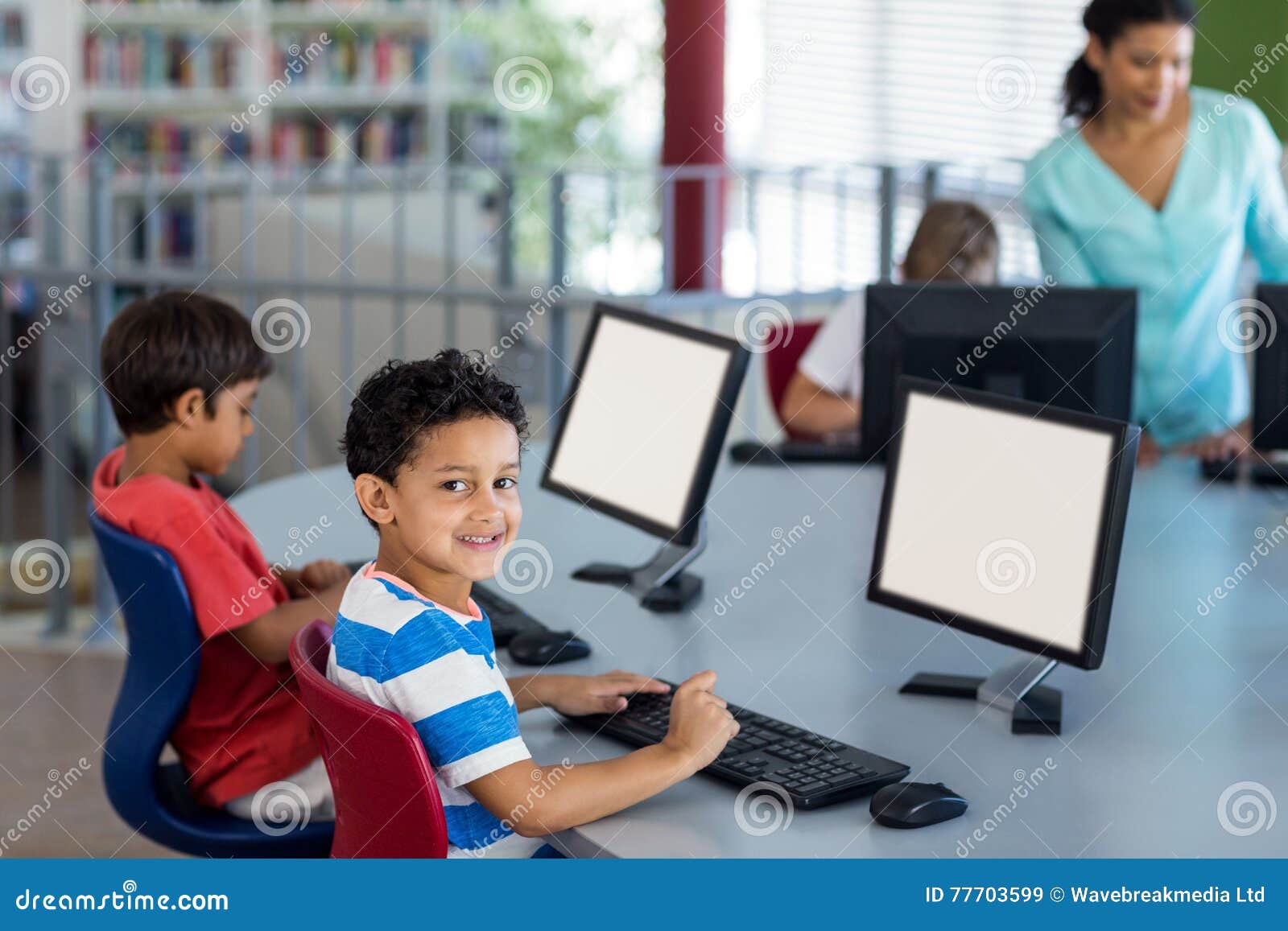 Boy with Classmates and Teacher during Computer Class Stock Image ...