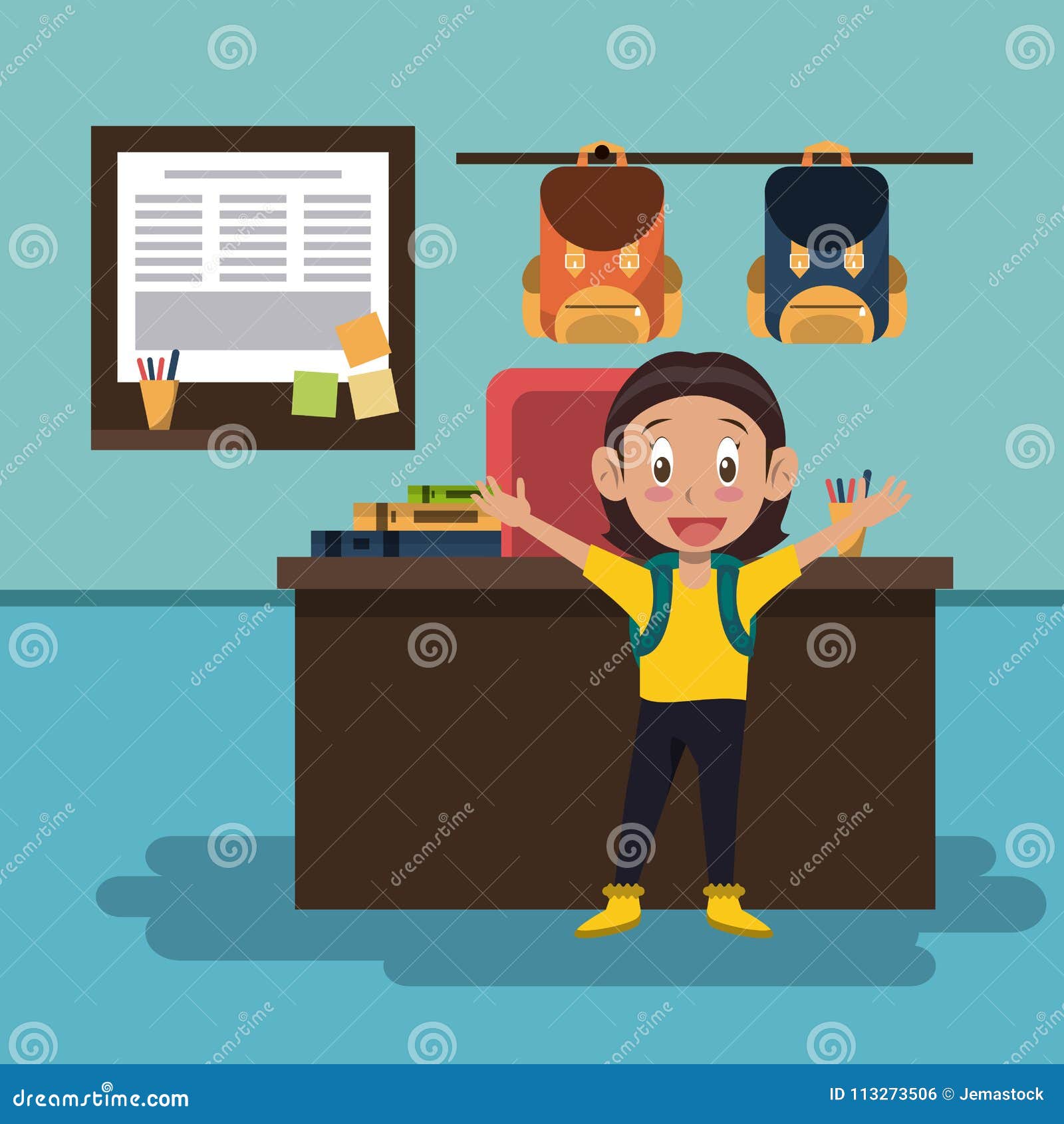 Boy in classroom stock vector. Illustration of childhood - 113273506