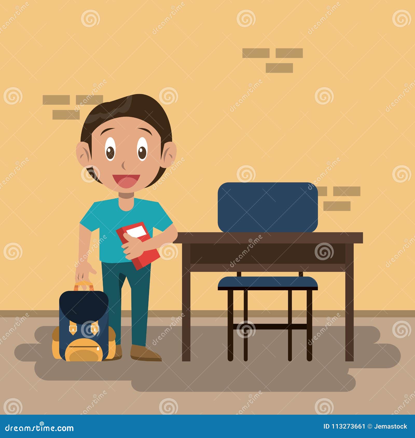 Boy in classroom stock vector. Illustration of education - 113273661