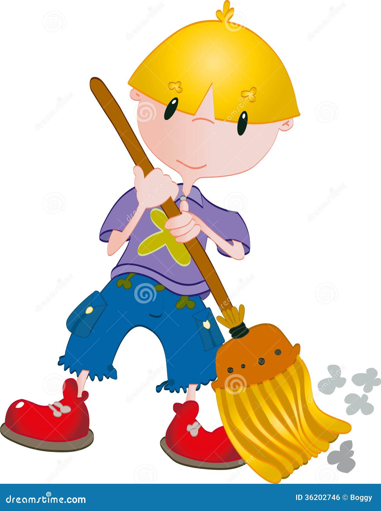 Boy clean with broom stock vector. Illustration of cute - 36202746