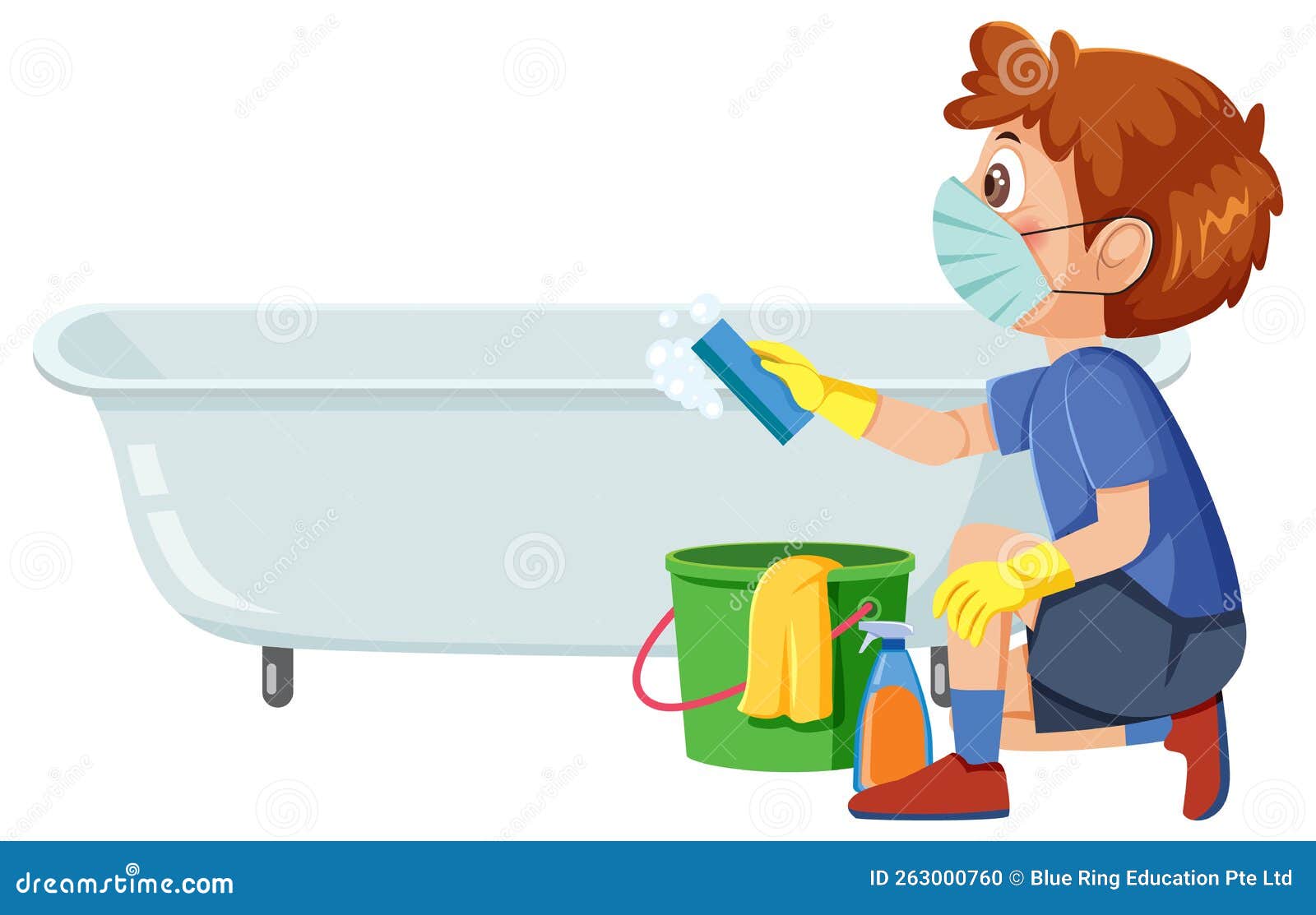 A boy cleaning bathtub stock vector. Illustration of building - 263000760
