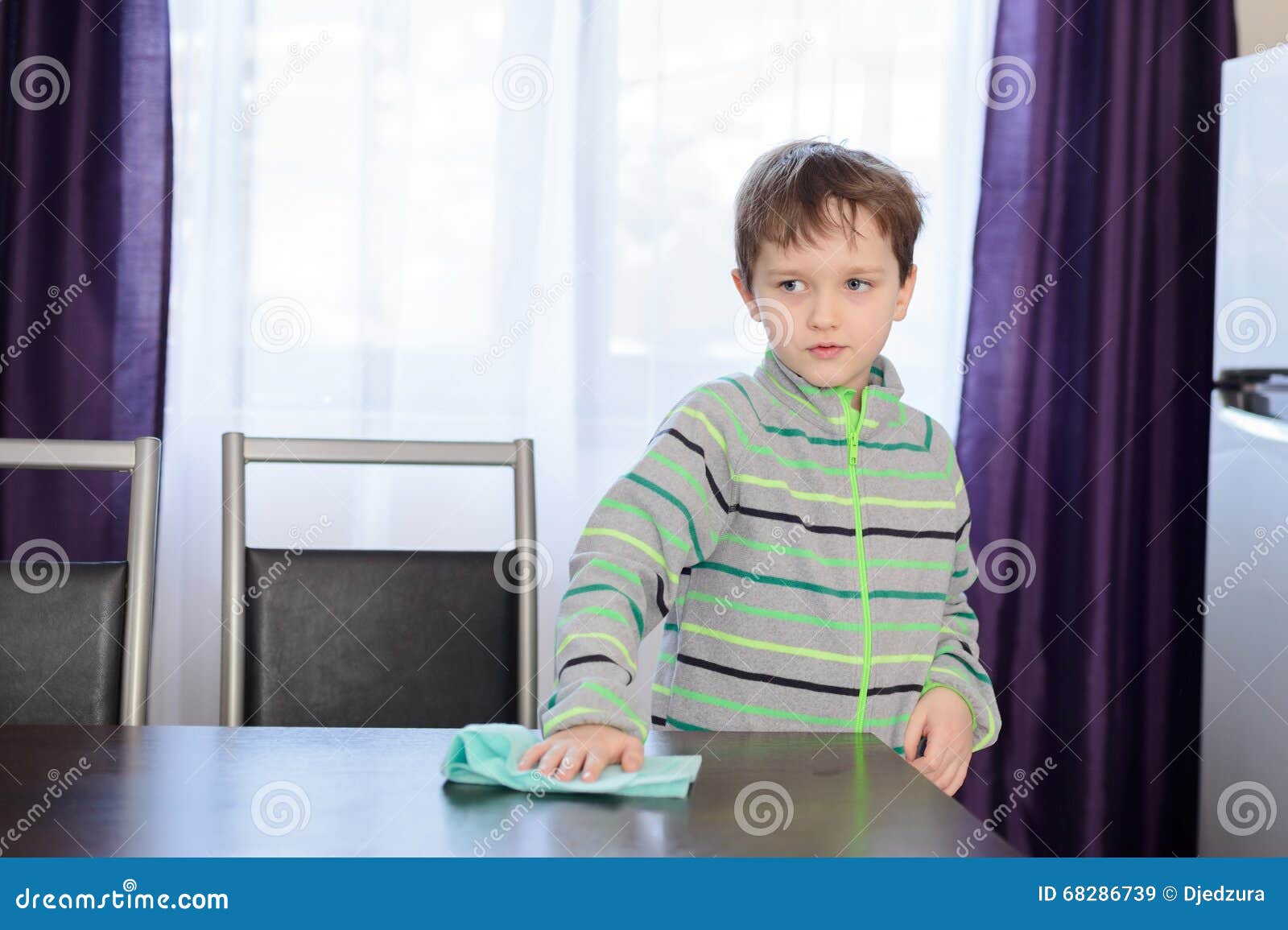 Boy Cleaning Table in Kitchen Stock Image - Image of clean ...