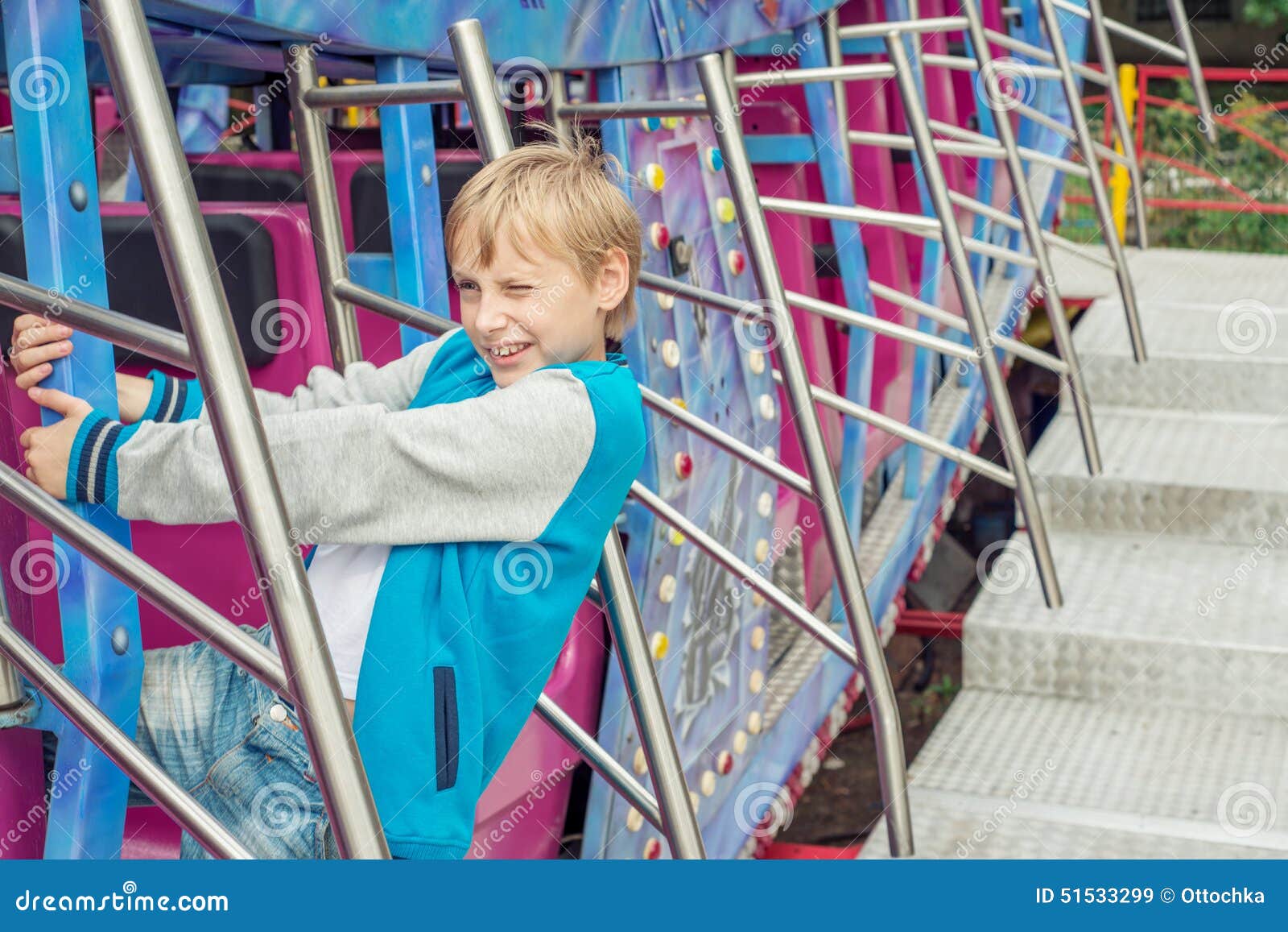 Boy Climbed Up on the Extreme Carousel Stock Image - Image of amusement ...