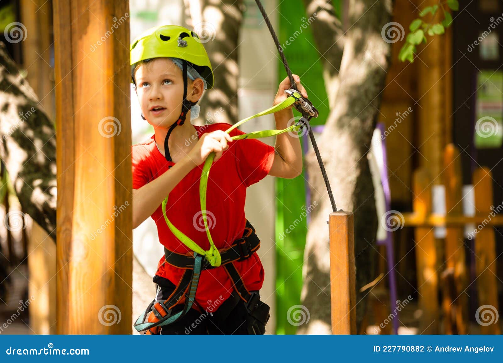 Boy Climber Walks on the Rope Bridge, Stock Photo - Image of summer ...