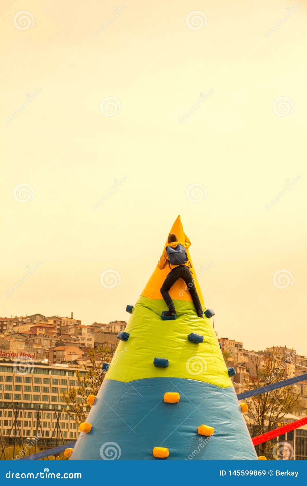 Boy Climbing on Cone Shaped Climbing Course Editorial Stock Image ...