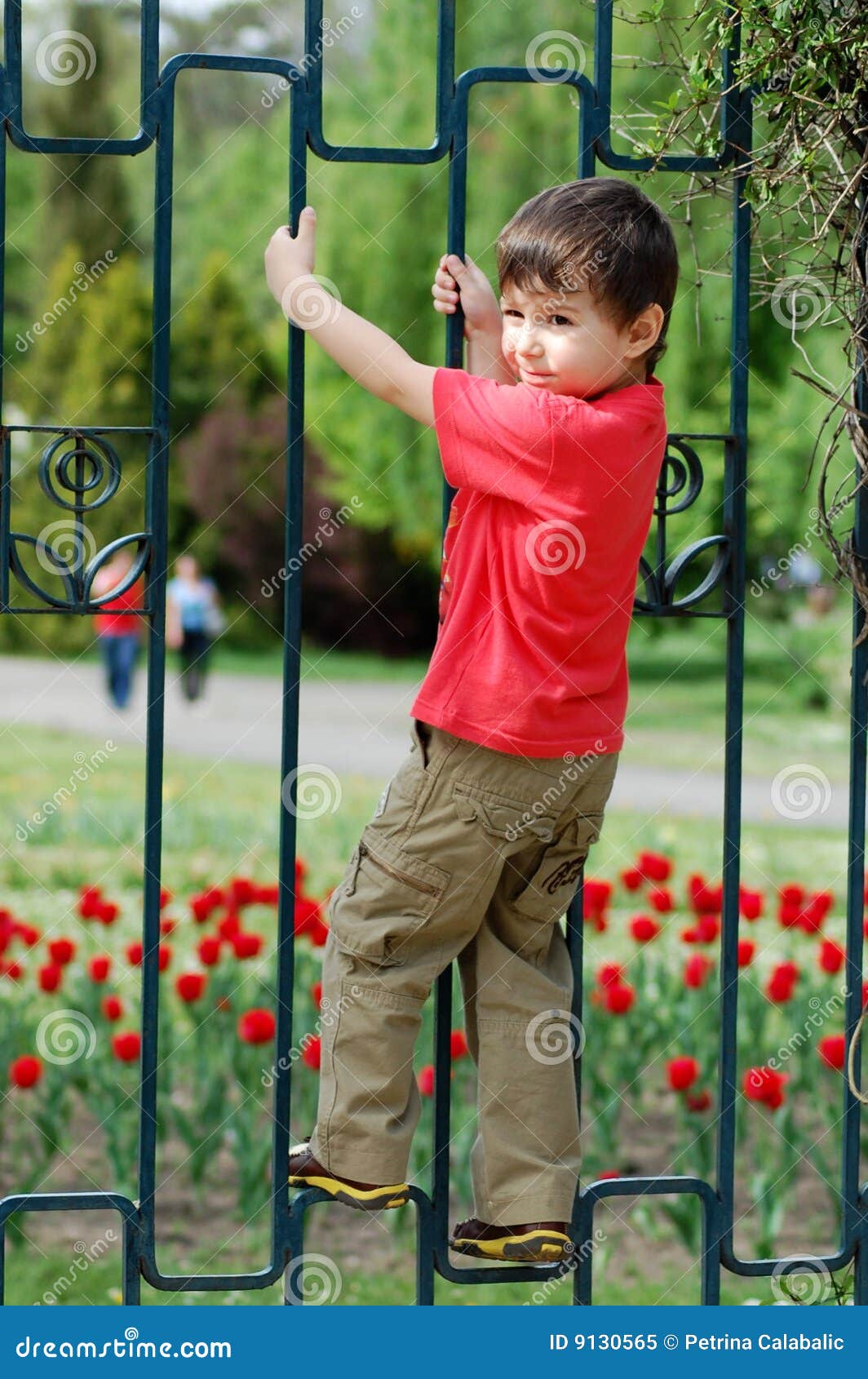 Boy climbing fence stock image. Image of park, climb, child - 9130565