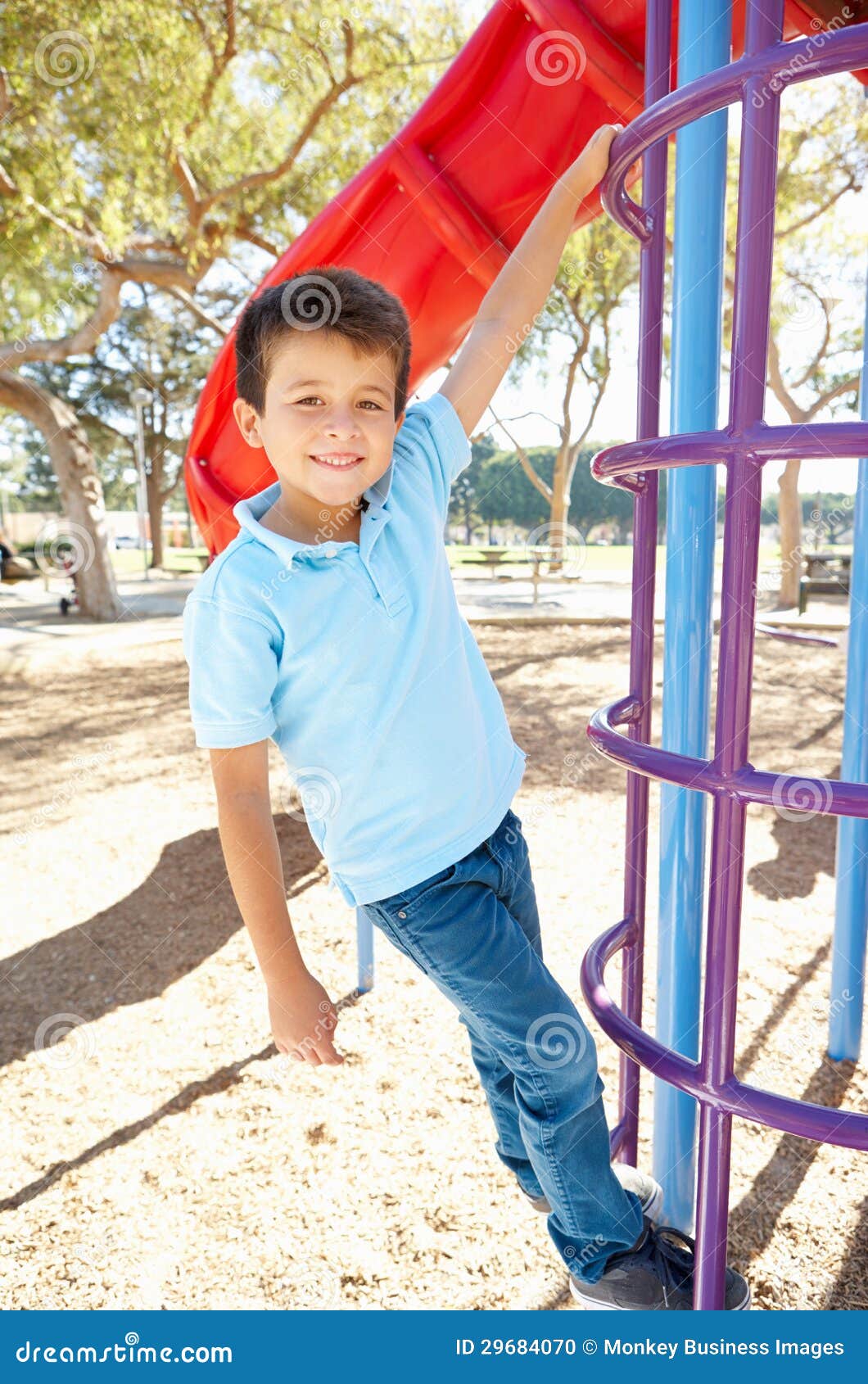 Boy on Climbing Frame in Park Stock Photo - Image of playground ...