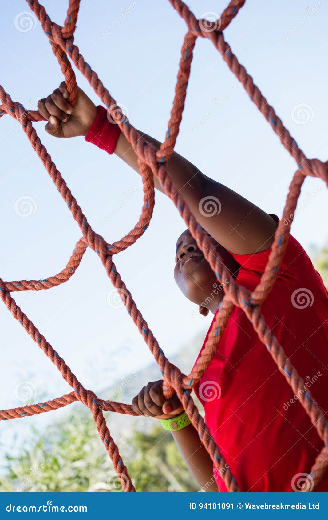 Boy Climbing a Net during Obstacle Course Training Stock Image - Image ...