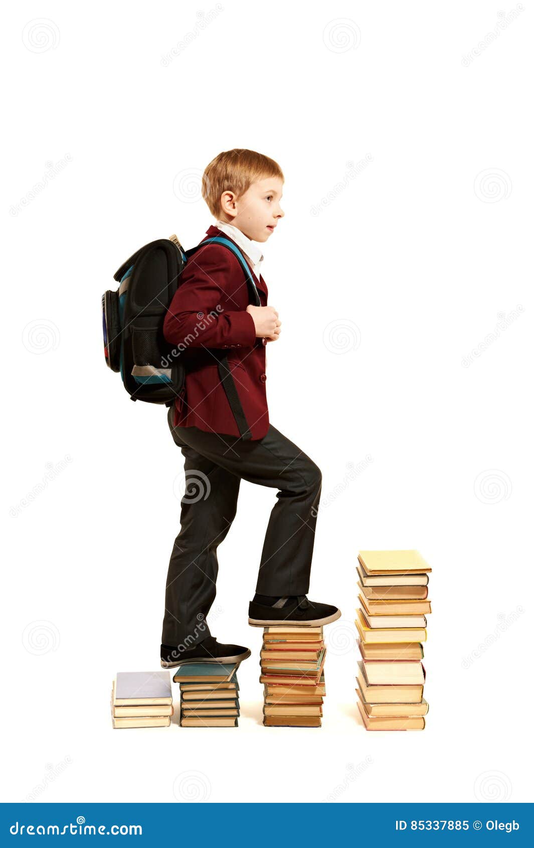 Boy Climbing the Stairs of Books Stock Image - Image of expression ...