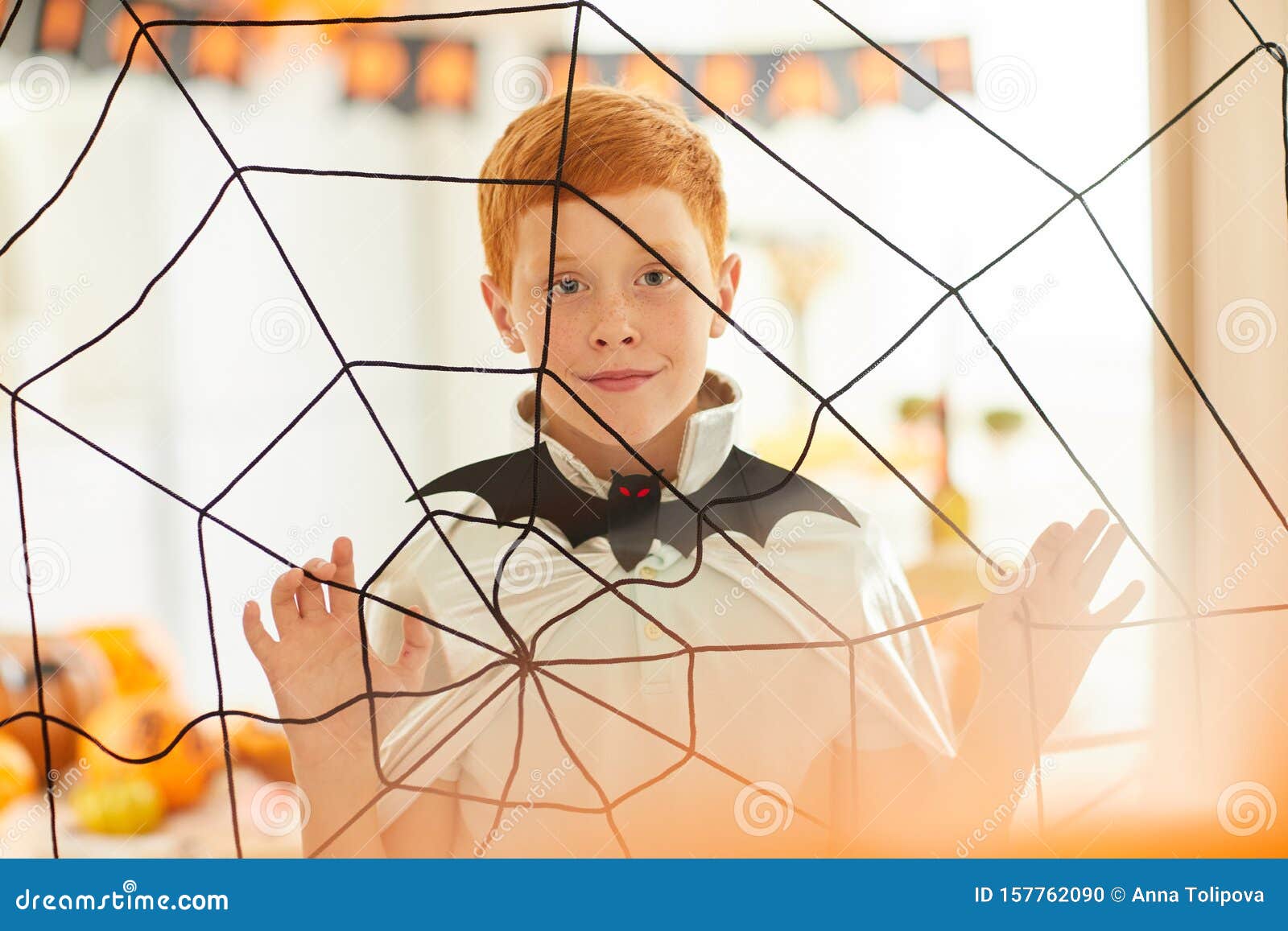 Boy in cobweb stock photo. Image of childhood, people - 157762090
