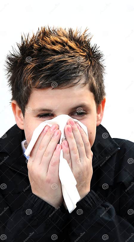 Boy with a cold stock photo. Image of teenager, hanky - 7349318
