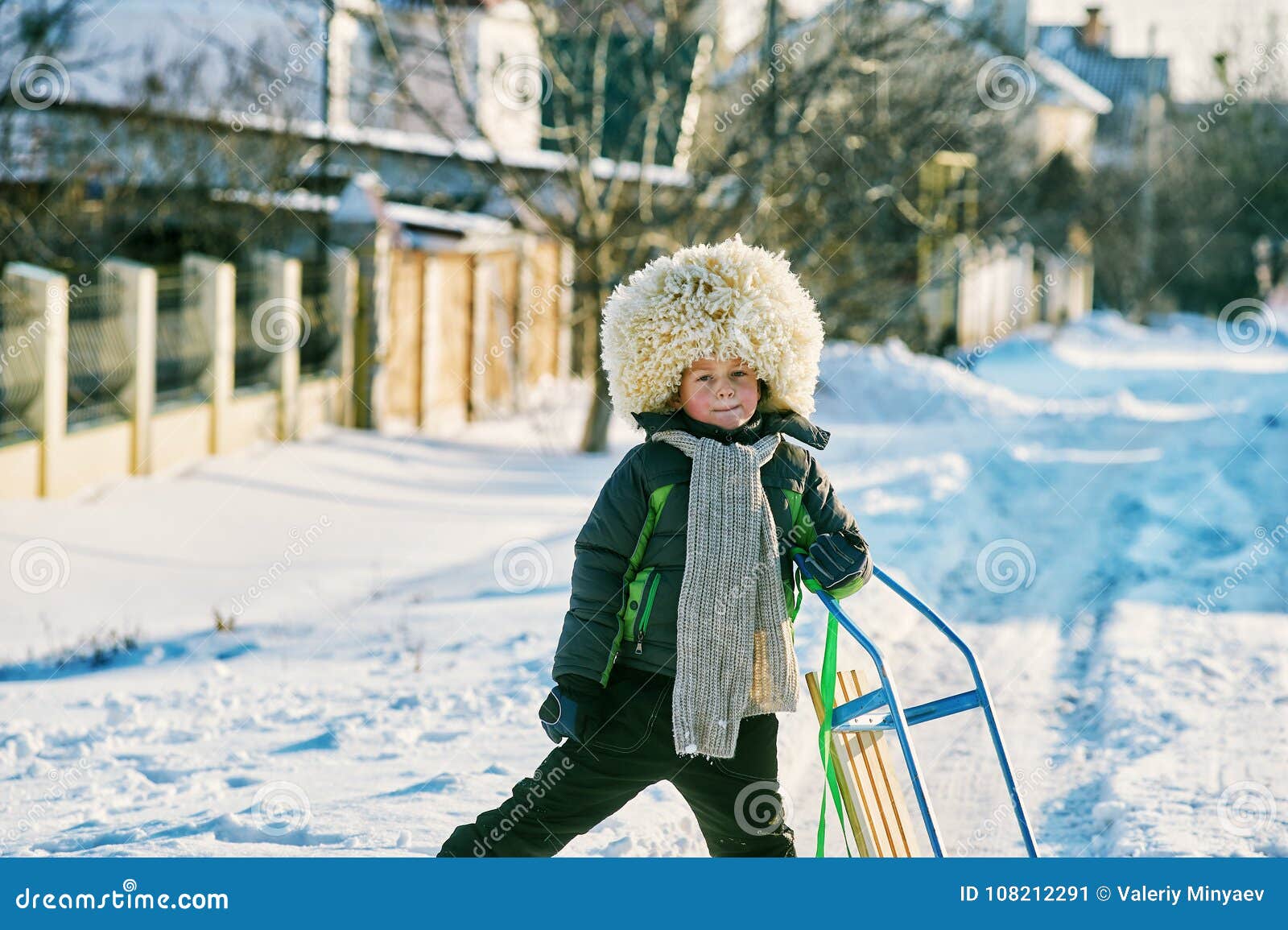 Boy on a Cold Day in a Fur Hat Stock Image - Image of person, portrait ...