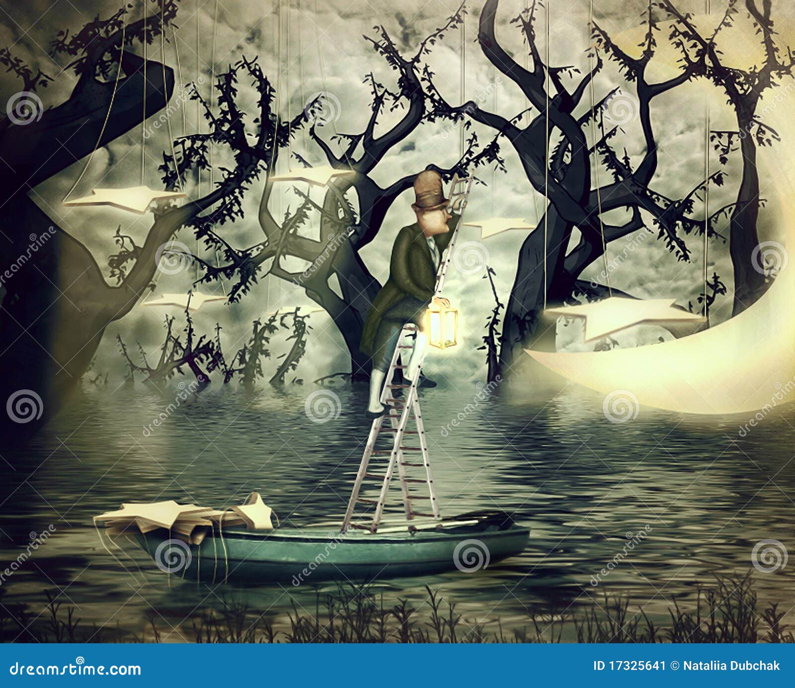 The boy collecting stars stock illustration. Illustration of creative ...
