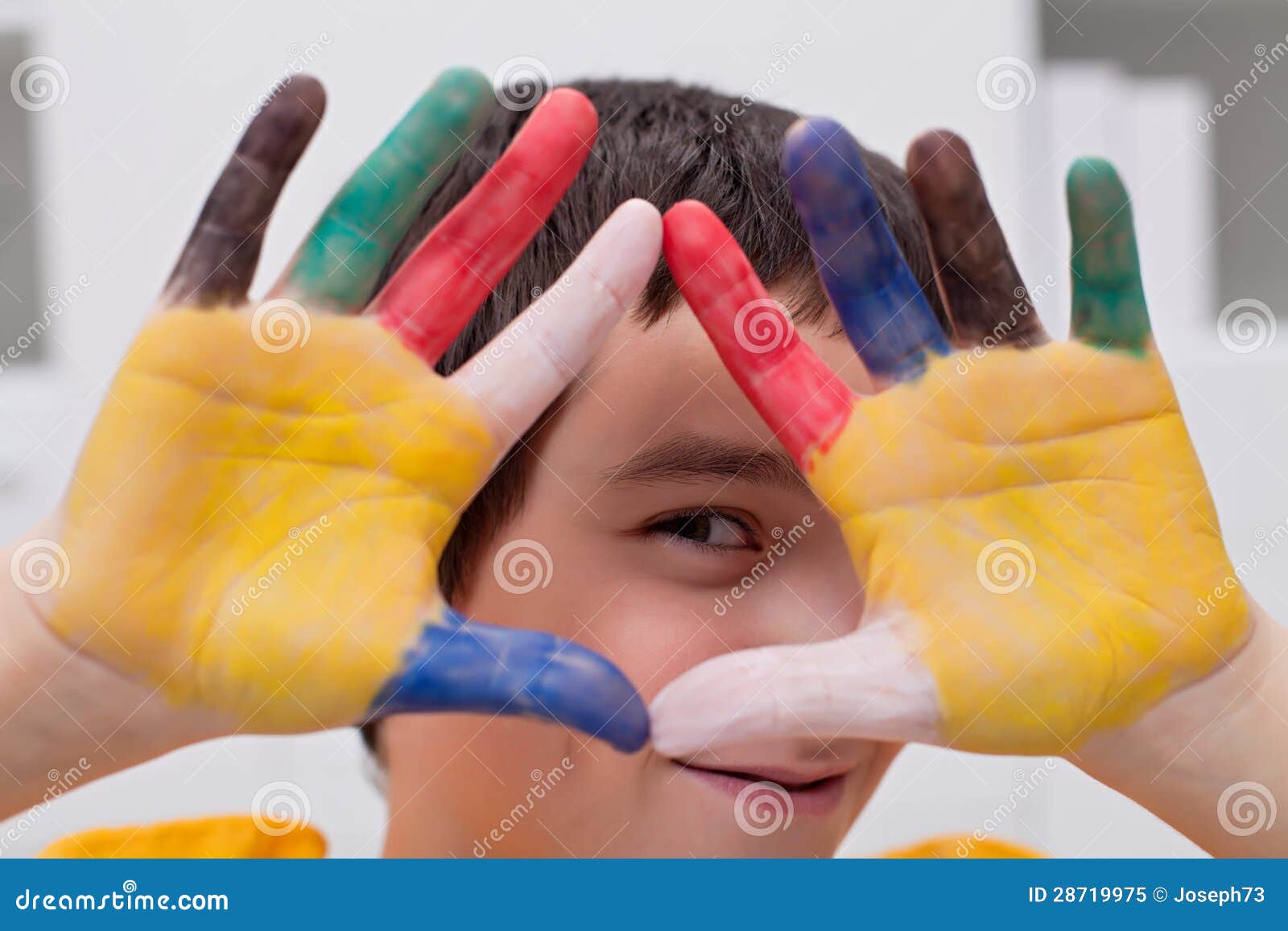 Boy with colored hands stock image. Image of people, color - 28719975