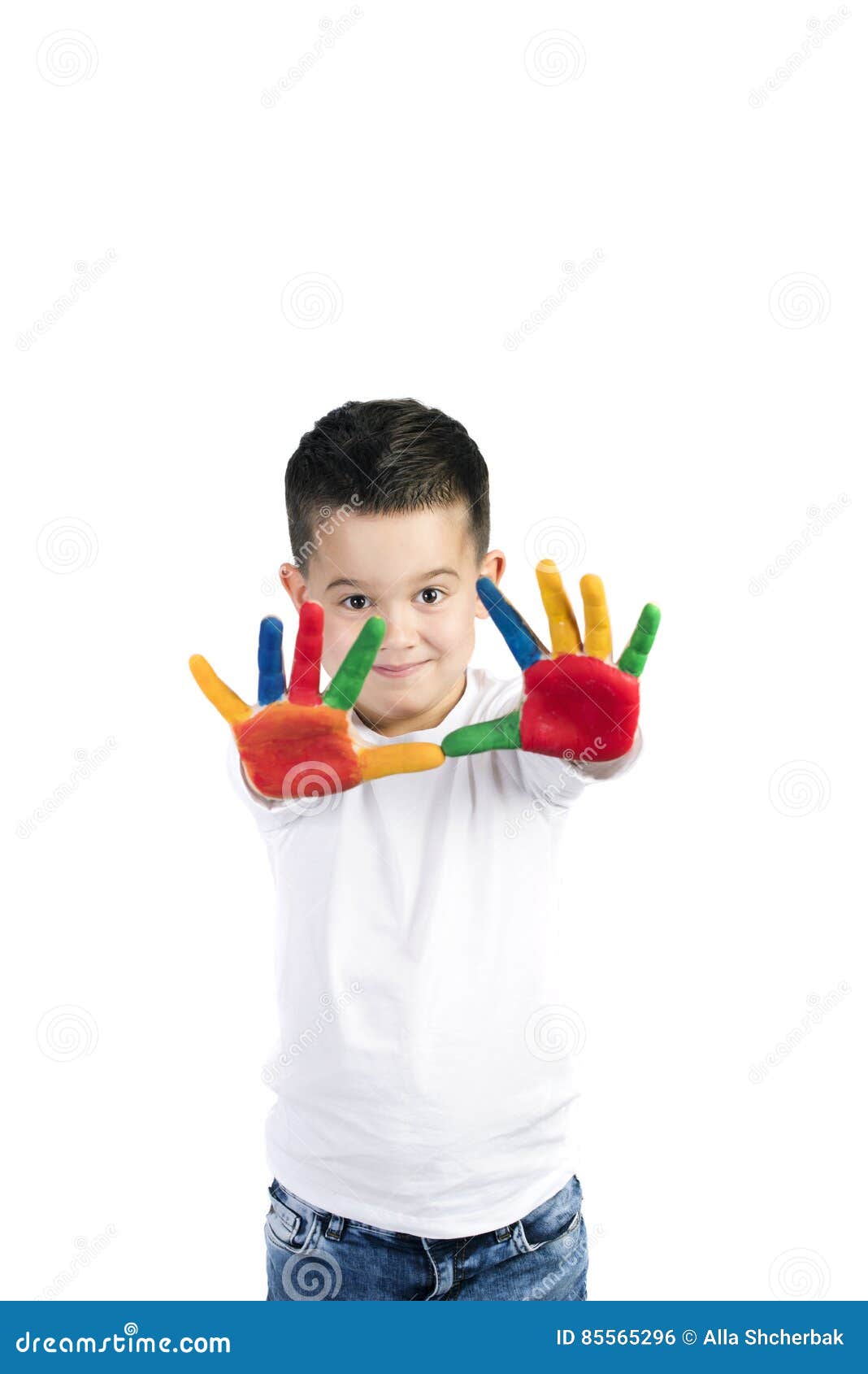 Boy with Colorful Painted Hands Stock Photo - Image of finger, drawn ...