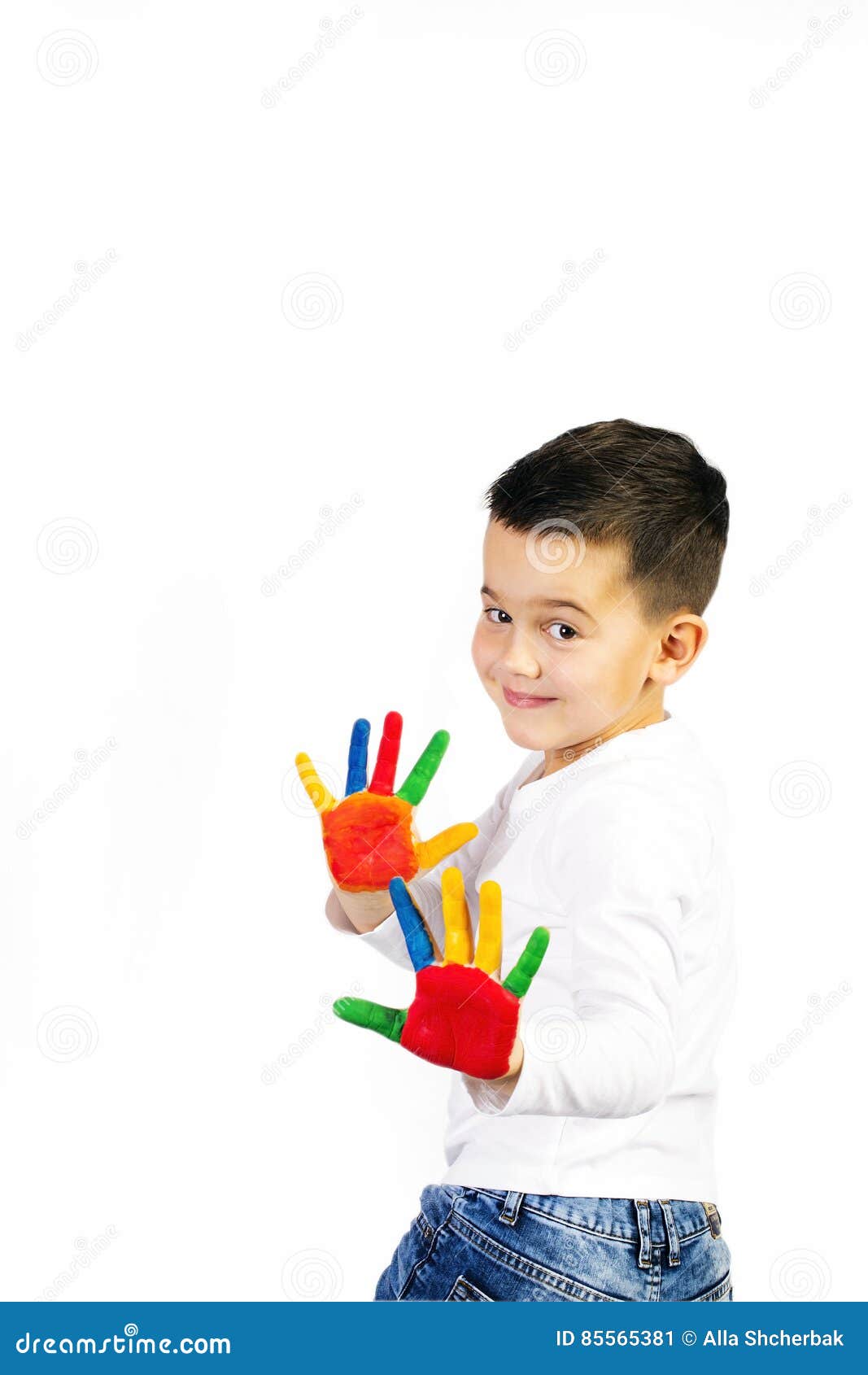Boy with Colorful Painted Hands Stock Image - Image of colorful ...