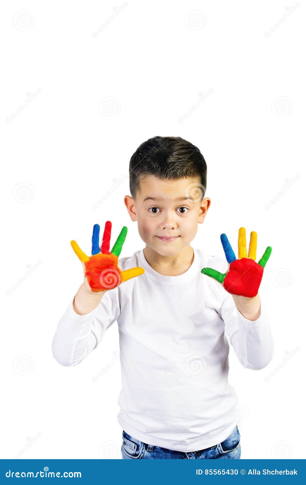 Boy with Colorful Painted Hands Stock Photo - Image of isolated ...