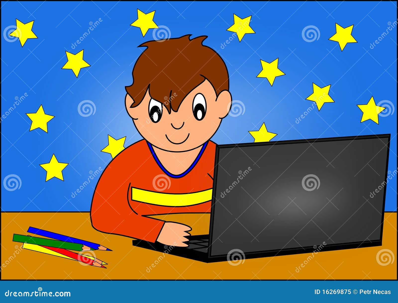 Boy and computer stock vector. Illustration of kids, background - 16269875