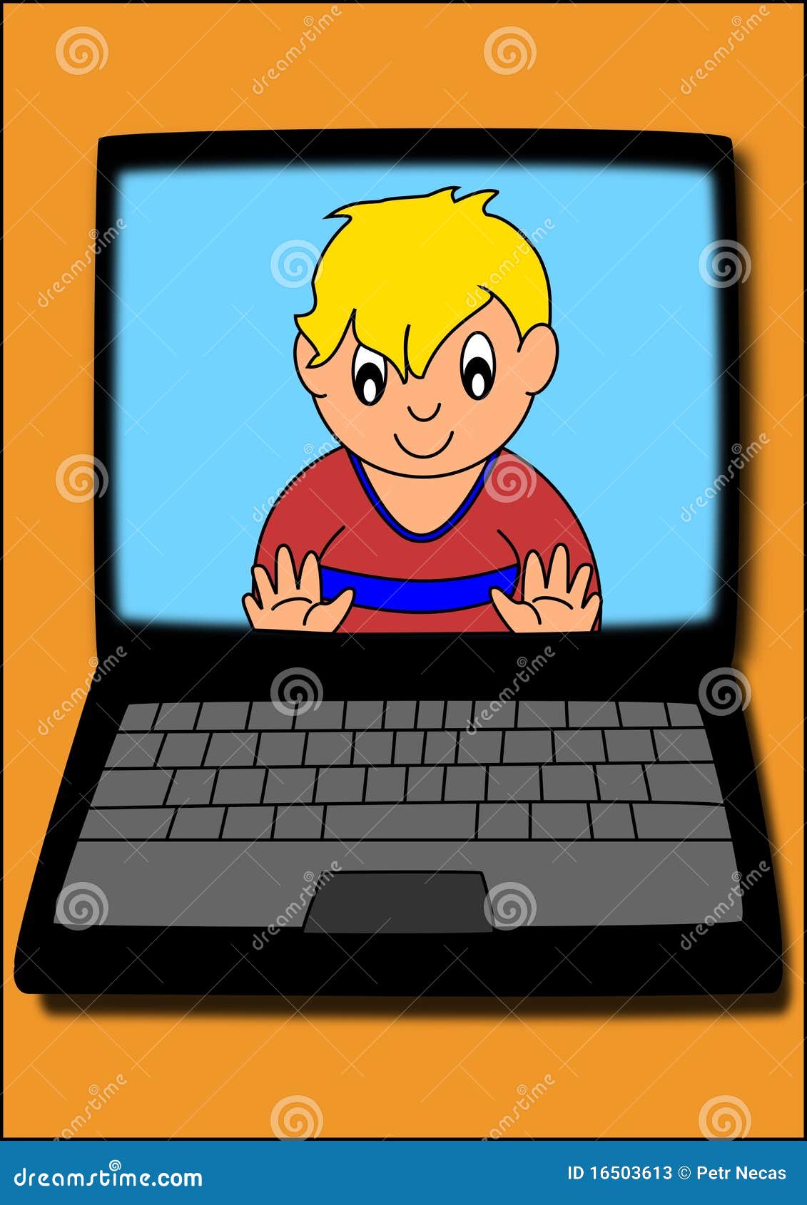 Boy on computer stock vector. Illustration of smile, internet - 16503613
