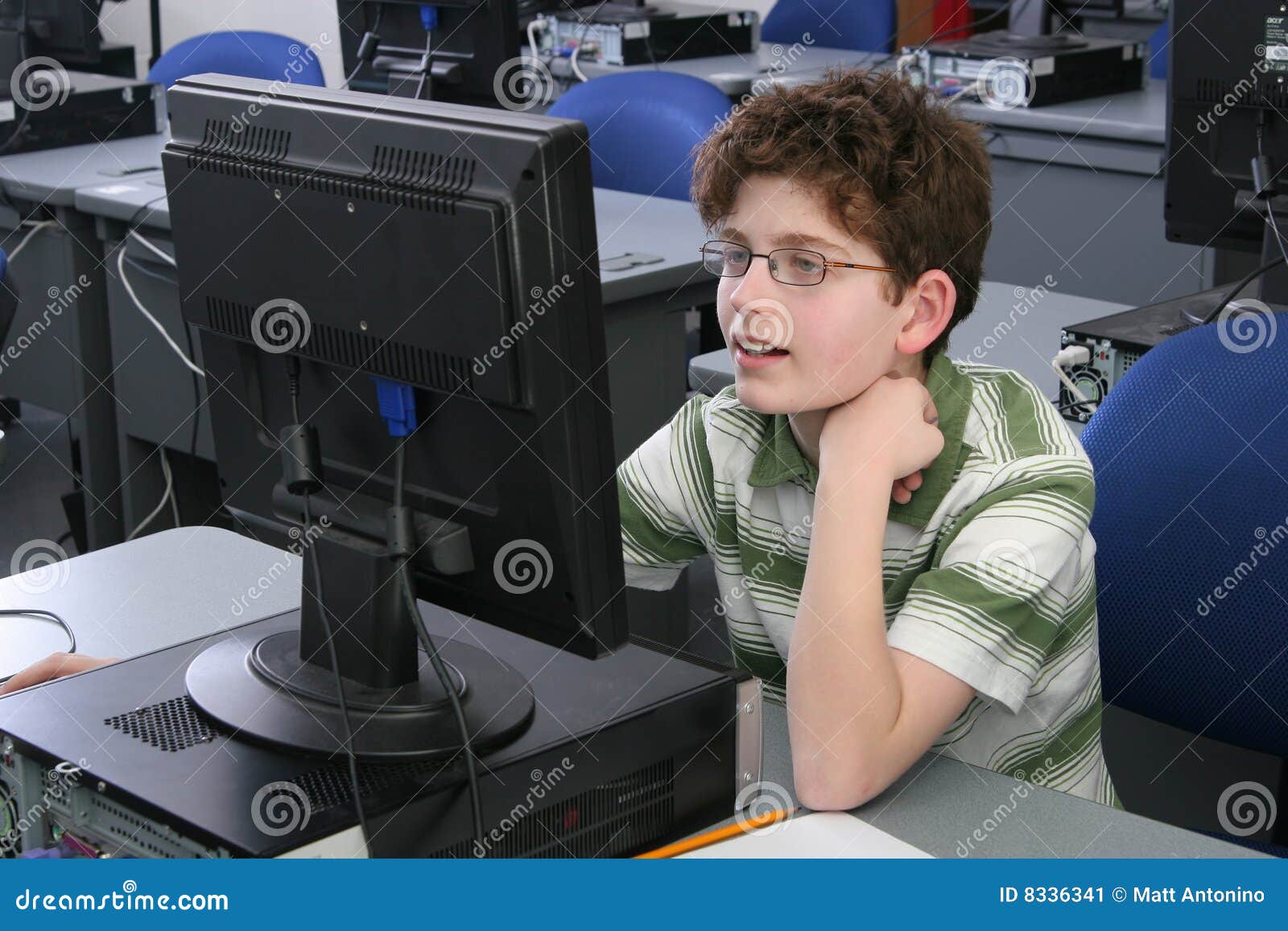 Boy on computer stock image. Image of computer, young - 8336341
