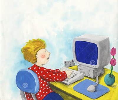 Boy and computer stock illustration. Illustration of person - 33170483