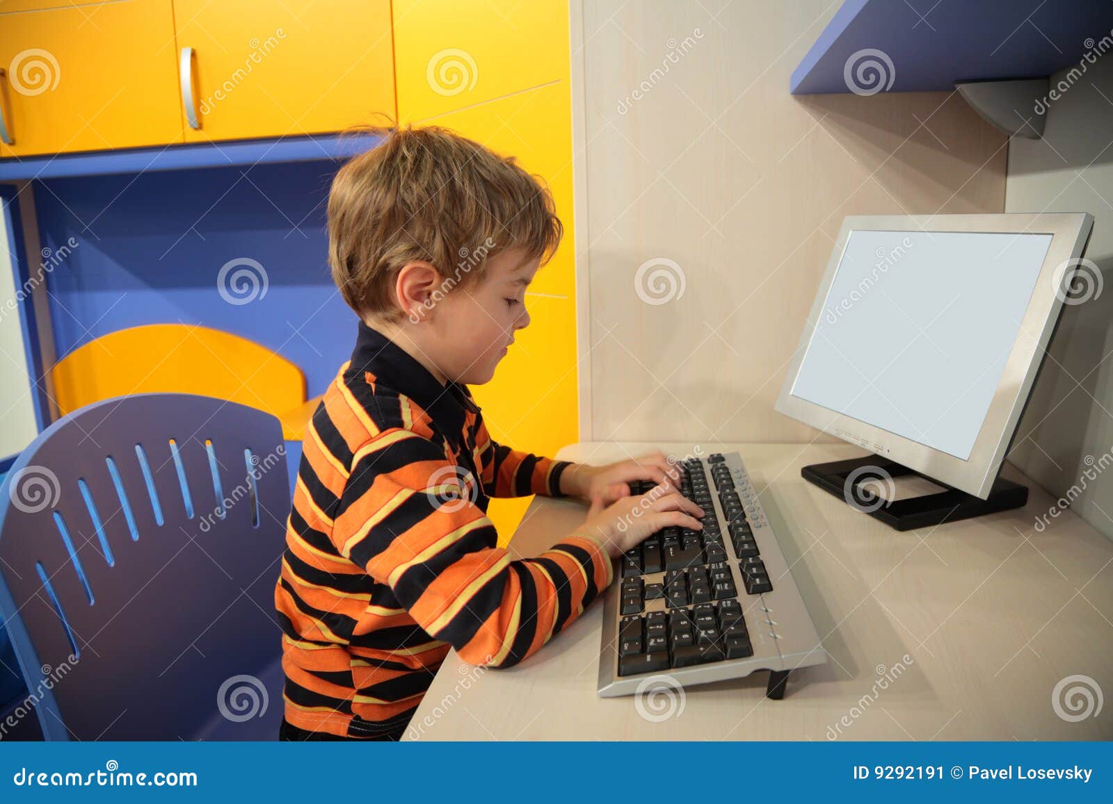 Boy at Computer in Children S Room Stock Image - Image of learn, inside ...