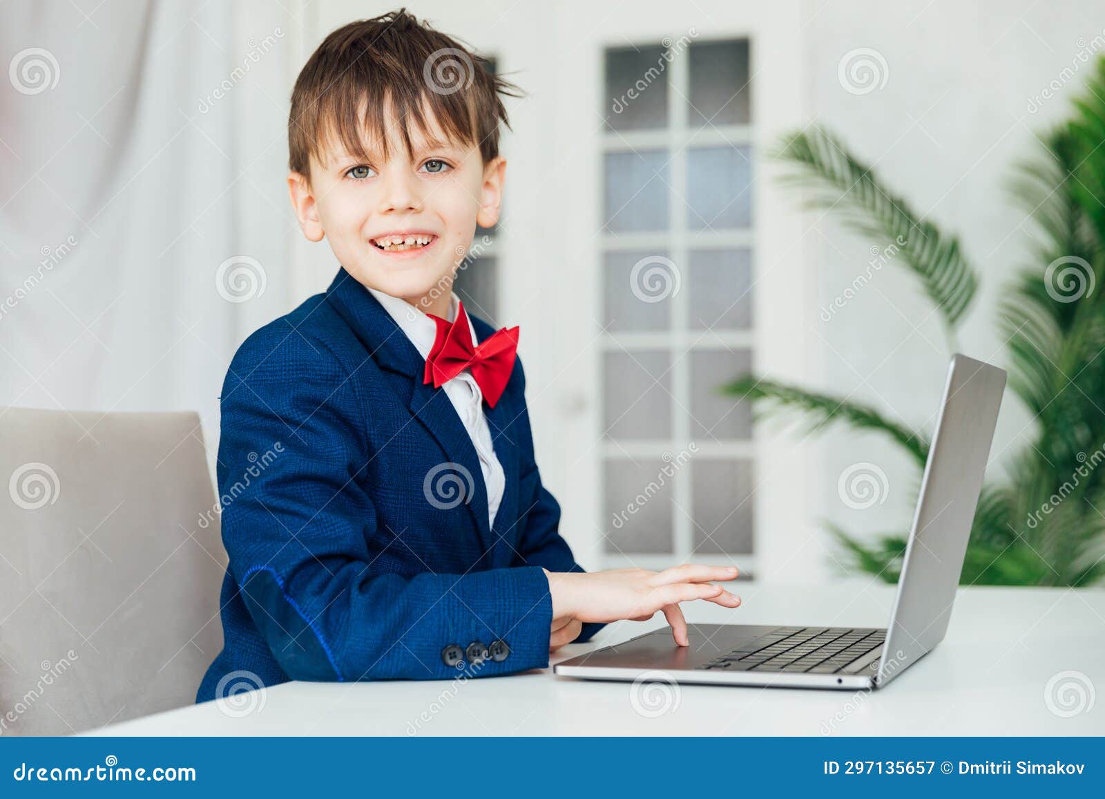Boy at the Computer in the Classroom Learning Online Stock Image ...