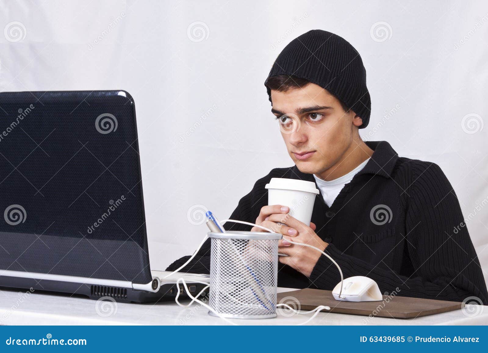 Boy with computer stock image. Image of modern, real - 63439685