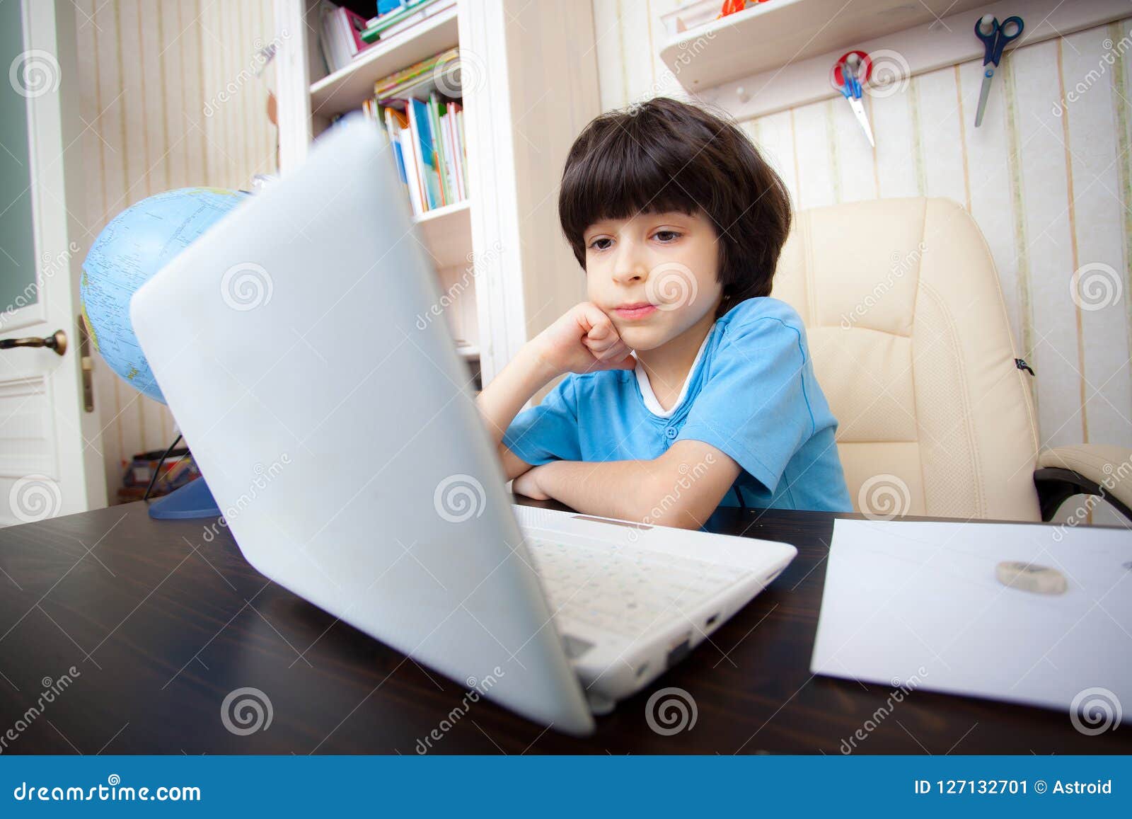 Boy with Computer, Distance Learning Stock Image - Image of person ...