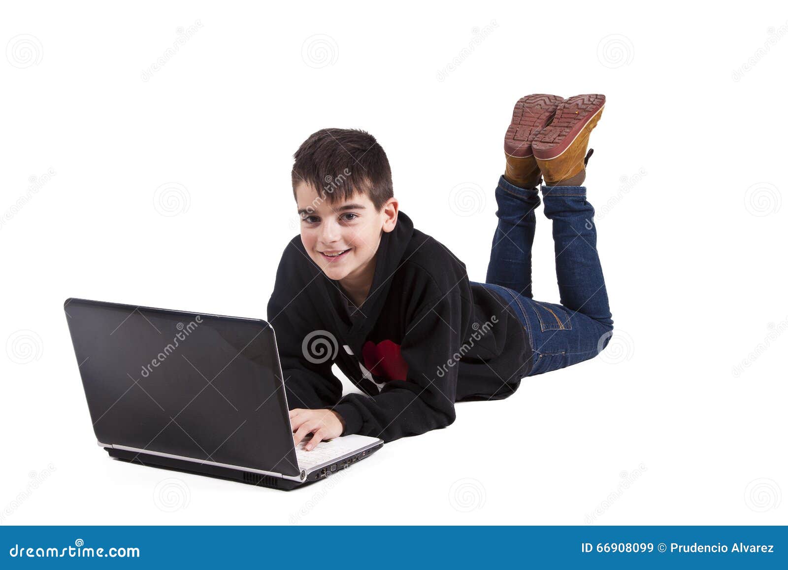 Boy with computer stock image. Image of people, smile - 66908099